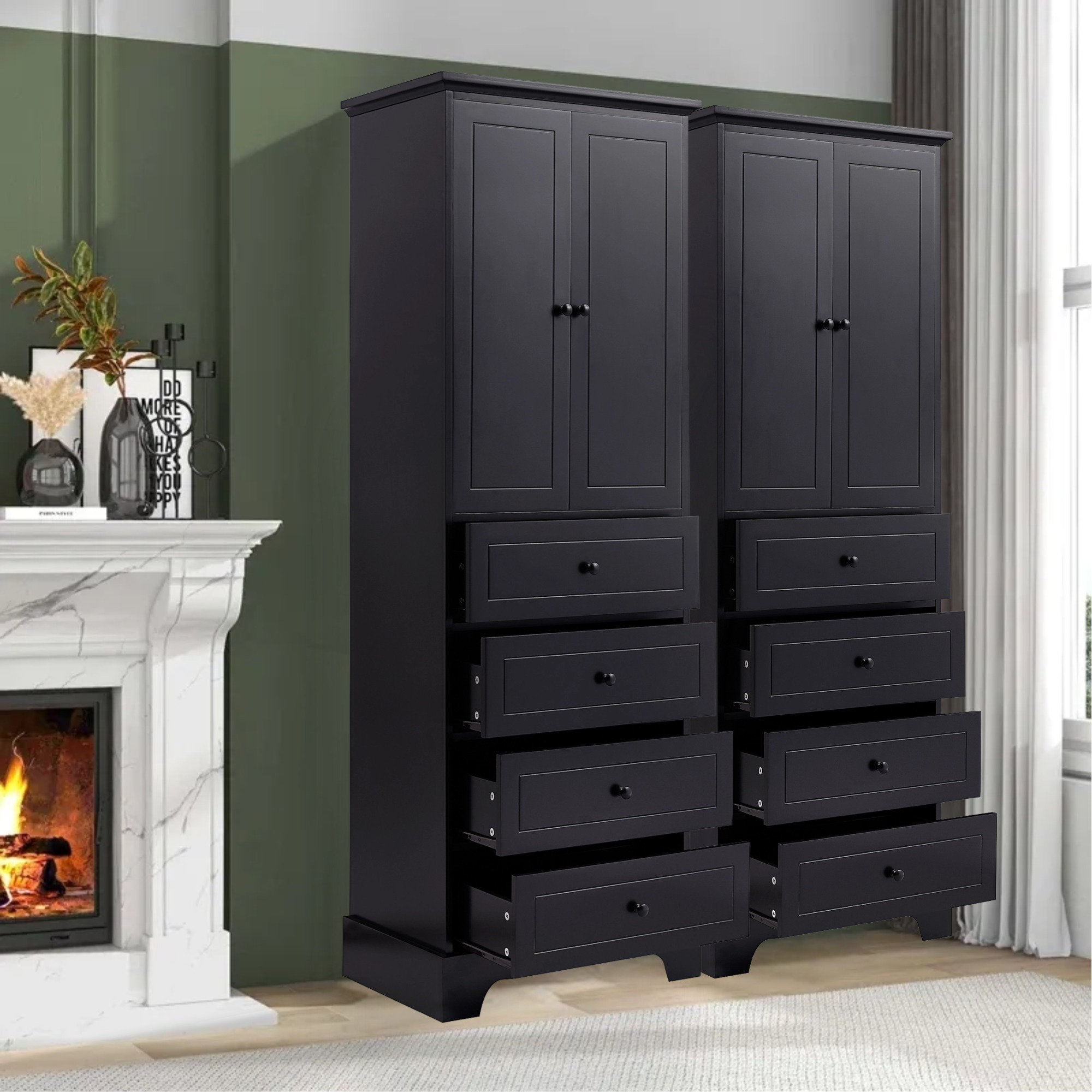 Rebrilliant 68"H Bathroom Storage Cabinet with 2 Doors and 4 Drawers ...