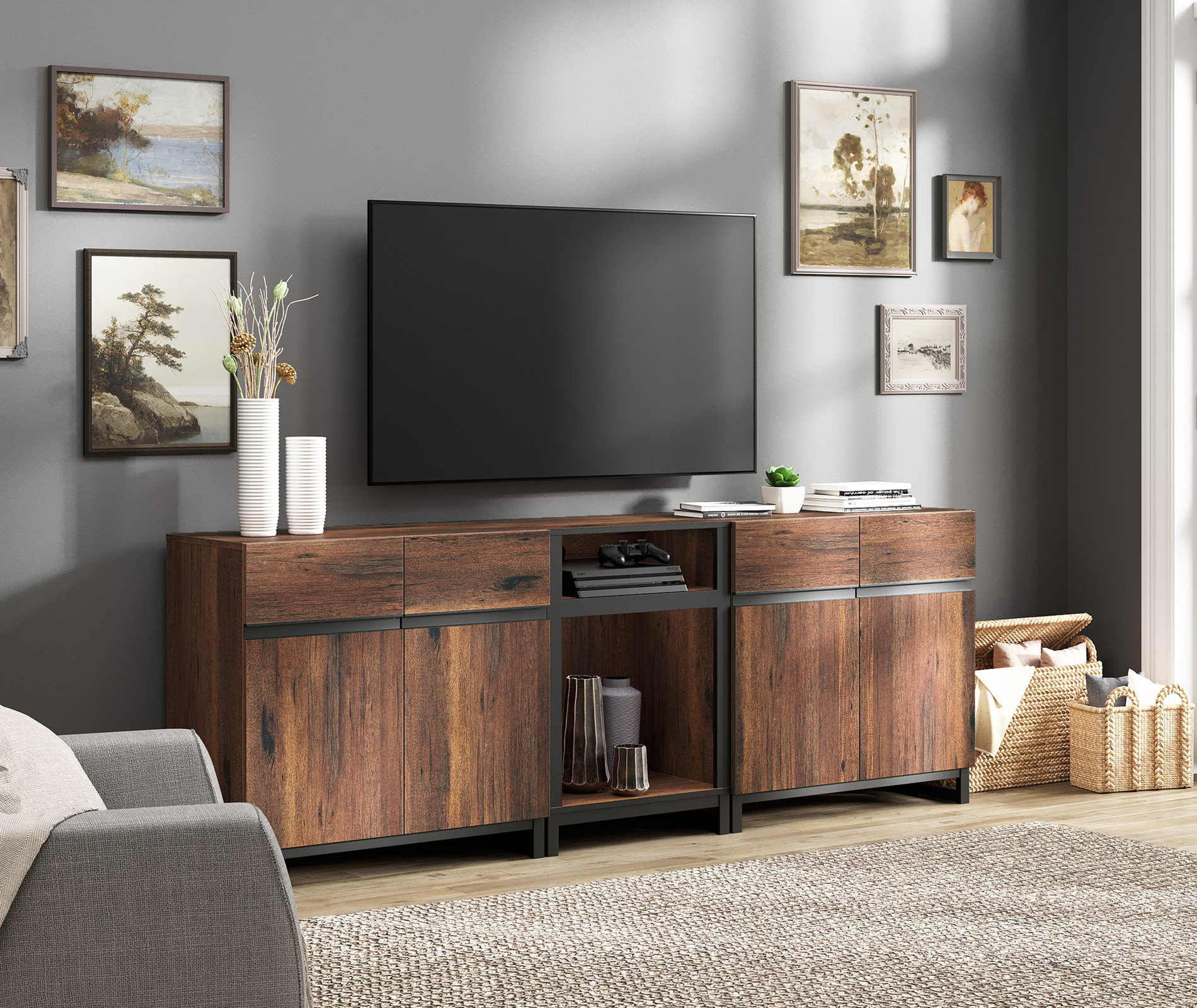 Latitude Run® TV Stand For Tvs Up To 90 Inch, 3 In 1 Modern ...