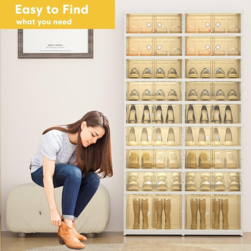 Rebrilliant 18 Pairs Plastic Collapsible Shoes Storage Box Easy ...