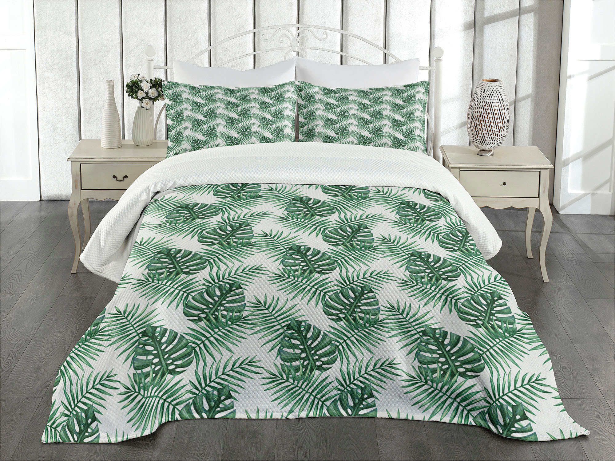 Ambesonne Leaf Bedspread Set Palm Mango Banana Tree Forest Green | Wayfair