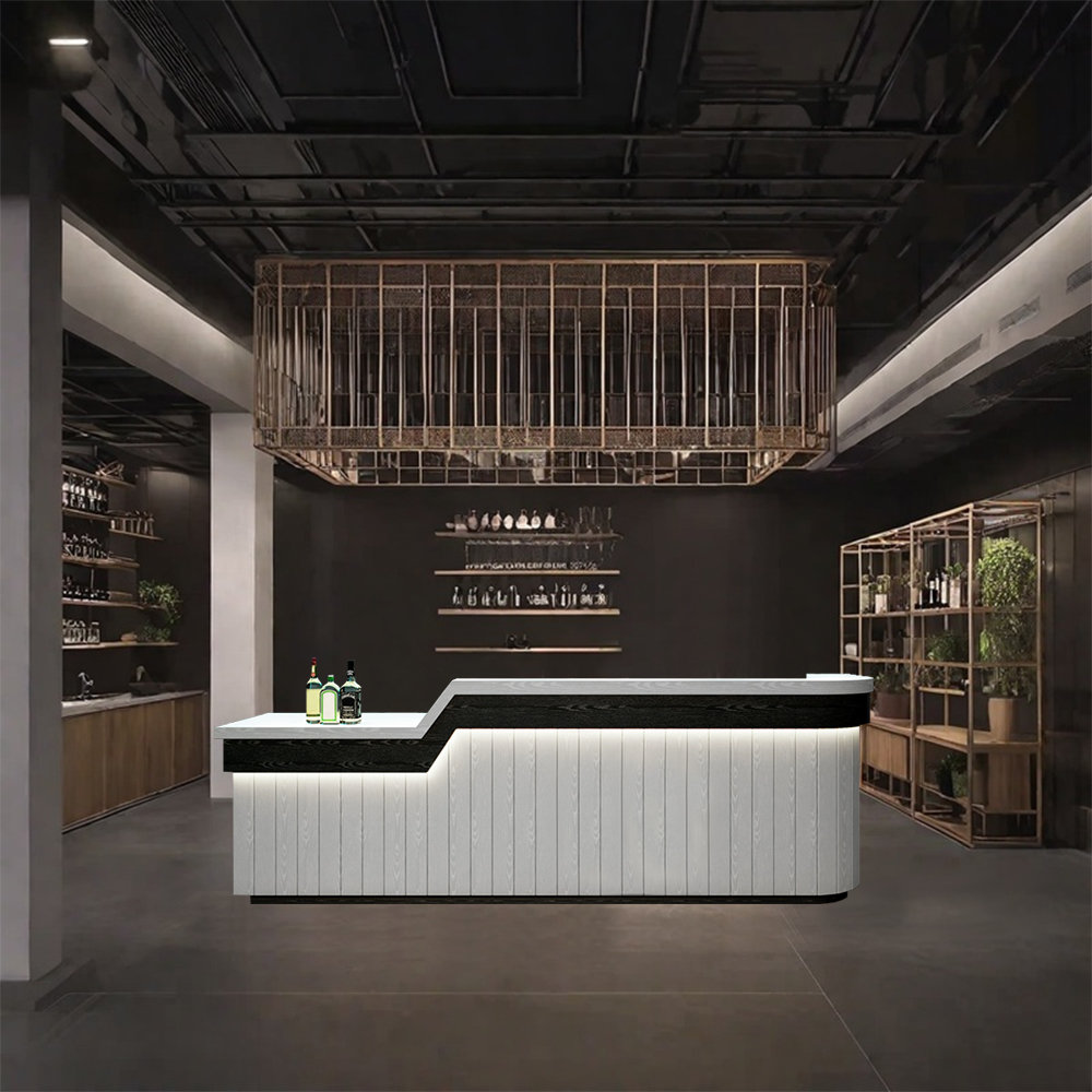 KPXU Bar Counter Wine Bar Cabinet with Open Storage, Lockable Drawers ...