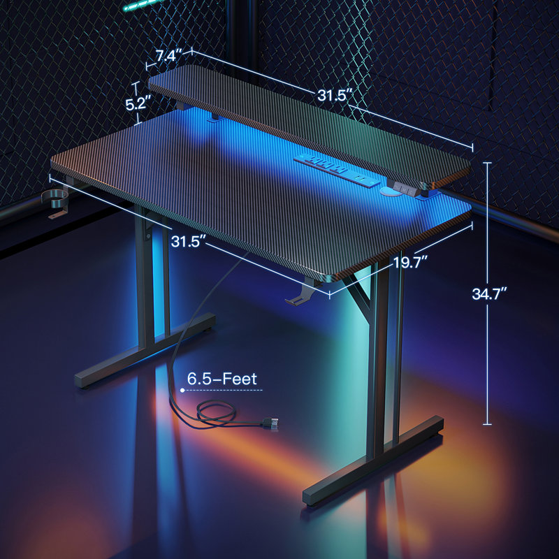 Inbox Zero Marivel Gaming Desk with LED Strips & Cup Holder, Home ...