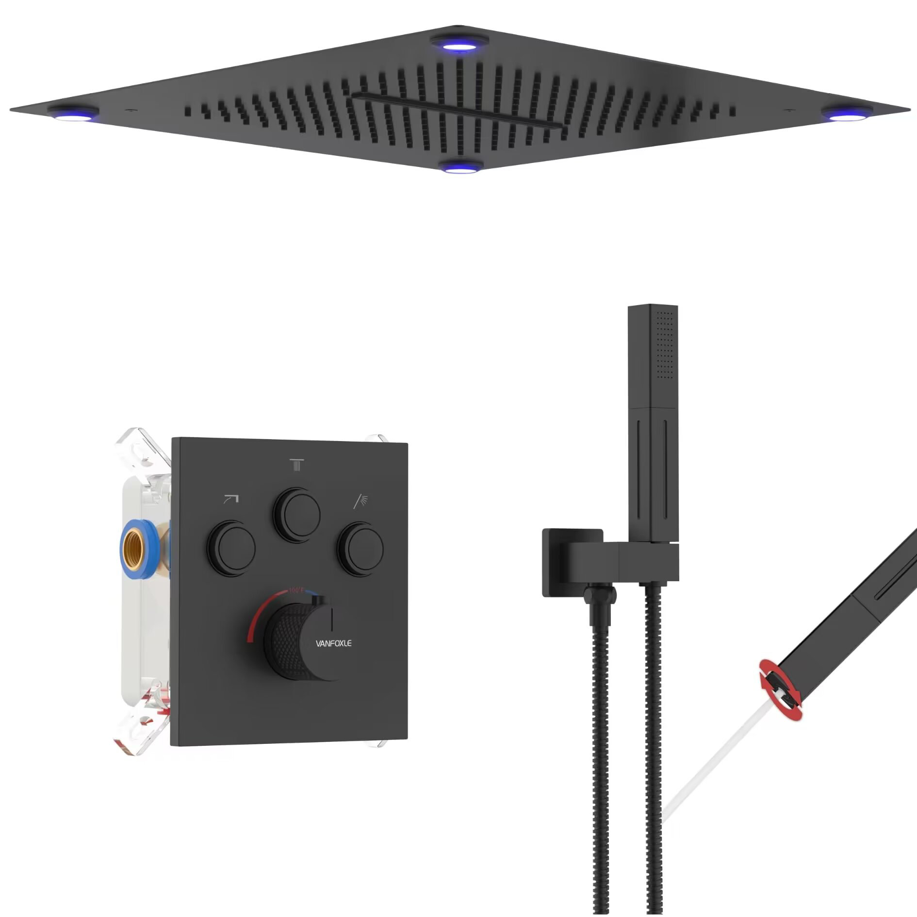 VANFOXLE Shower System with 2 in 1 Handheld,Ceiling Mount 16 Inch LED ...