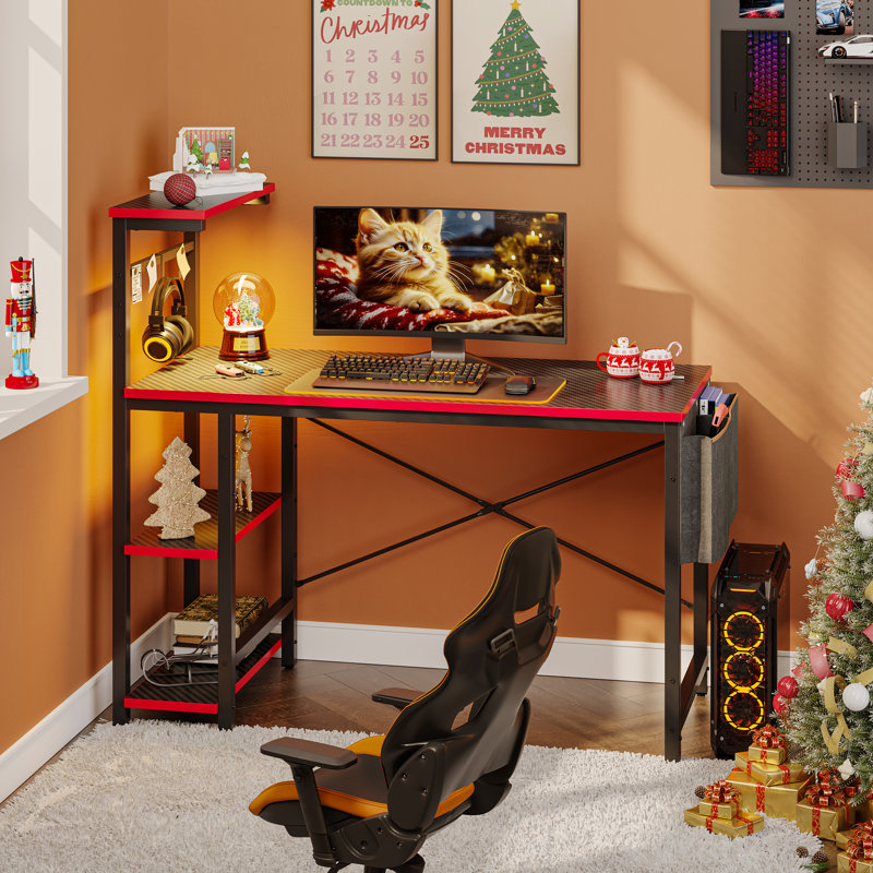 17 Stories Johnothan Computer Desk with 4 Tiers Shelves, LED, 44 ...