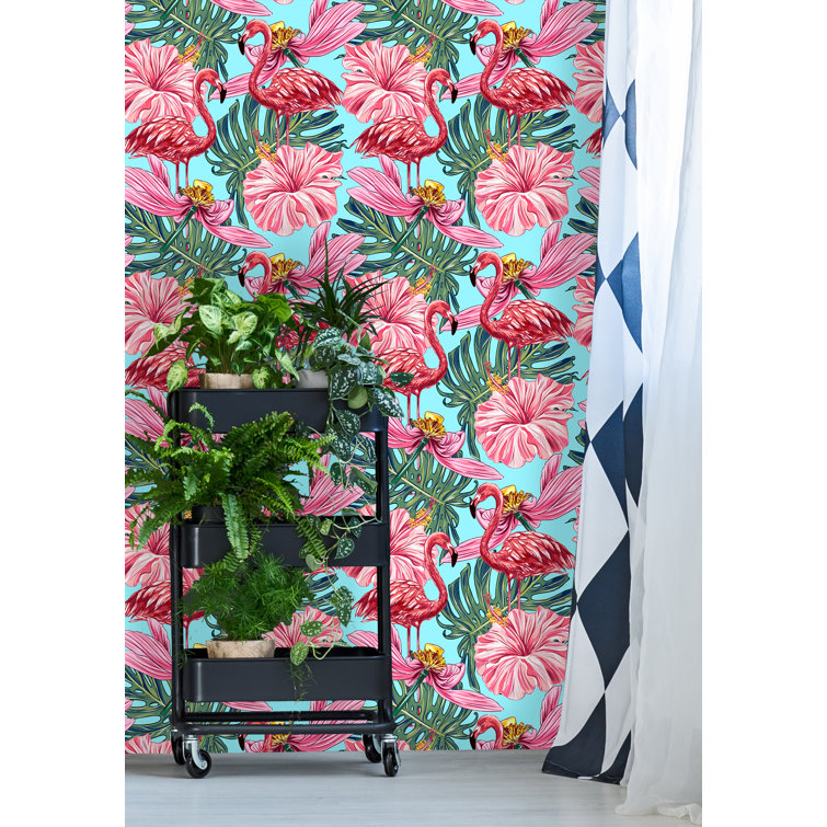 Bay Isle Home Laci Removable Flamingos Tropical Flowers Jungle 6.25' L ...