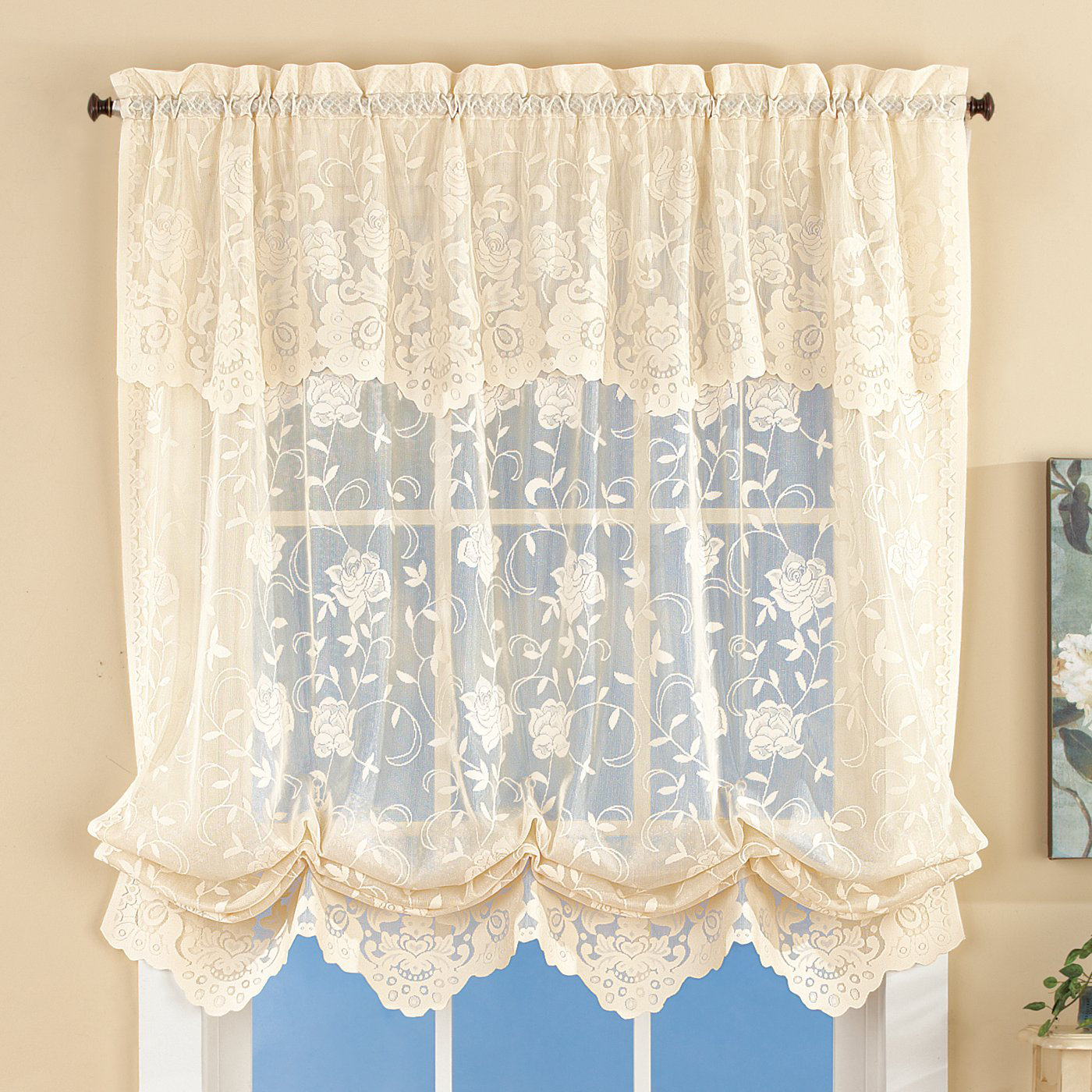 One Allium Way® Floral Lace Balloon Sheer Single Curtain Panel ...
