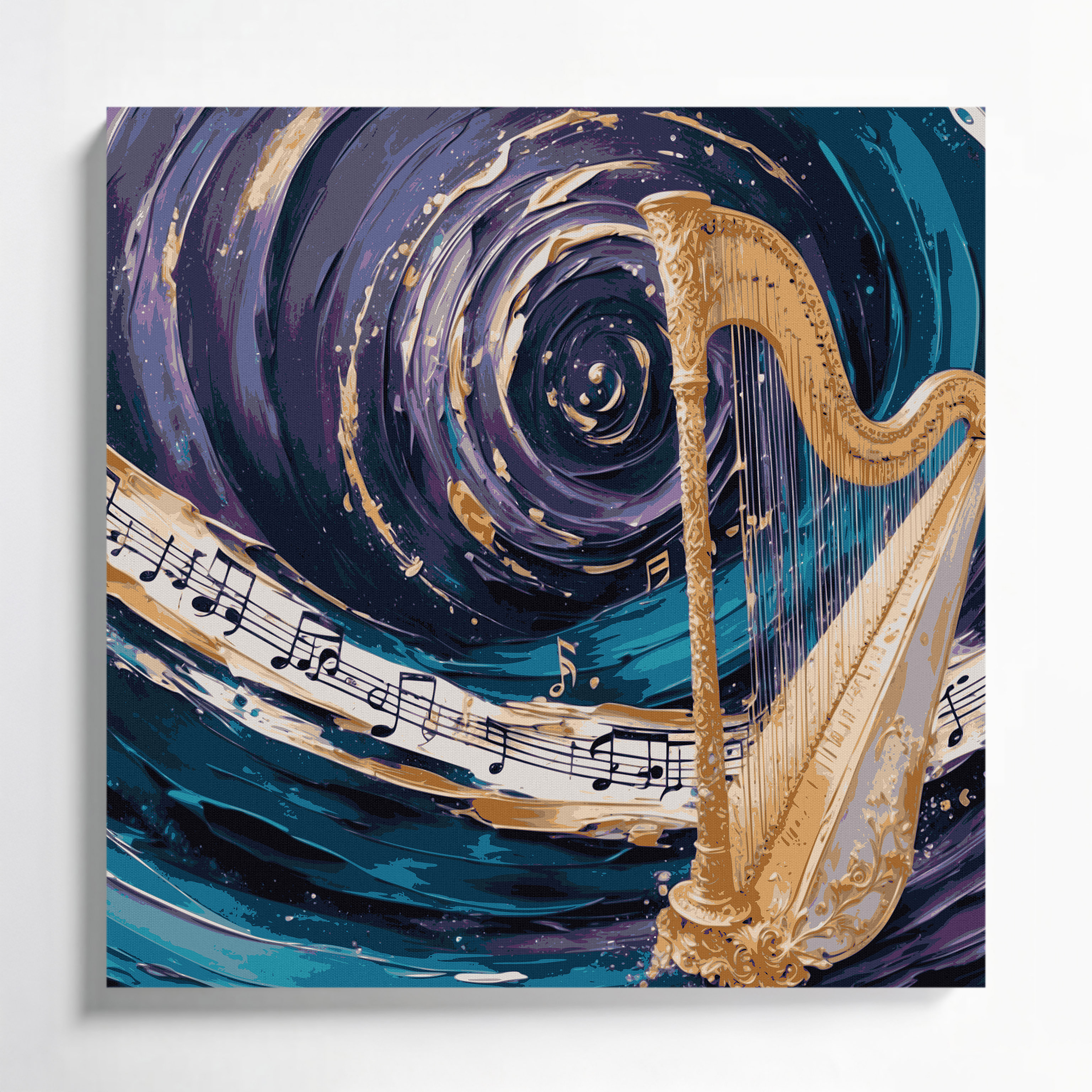 Longshore Tides Music Harp Gray Canvas Wall Art | Wayfair