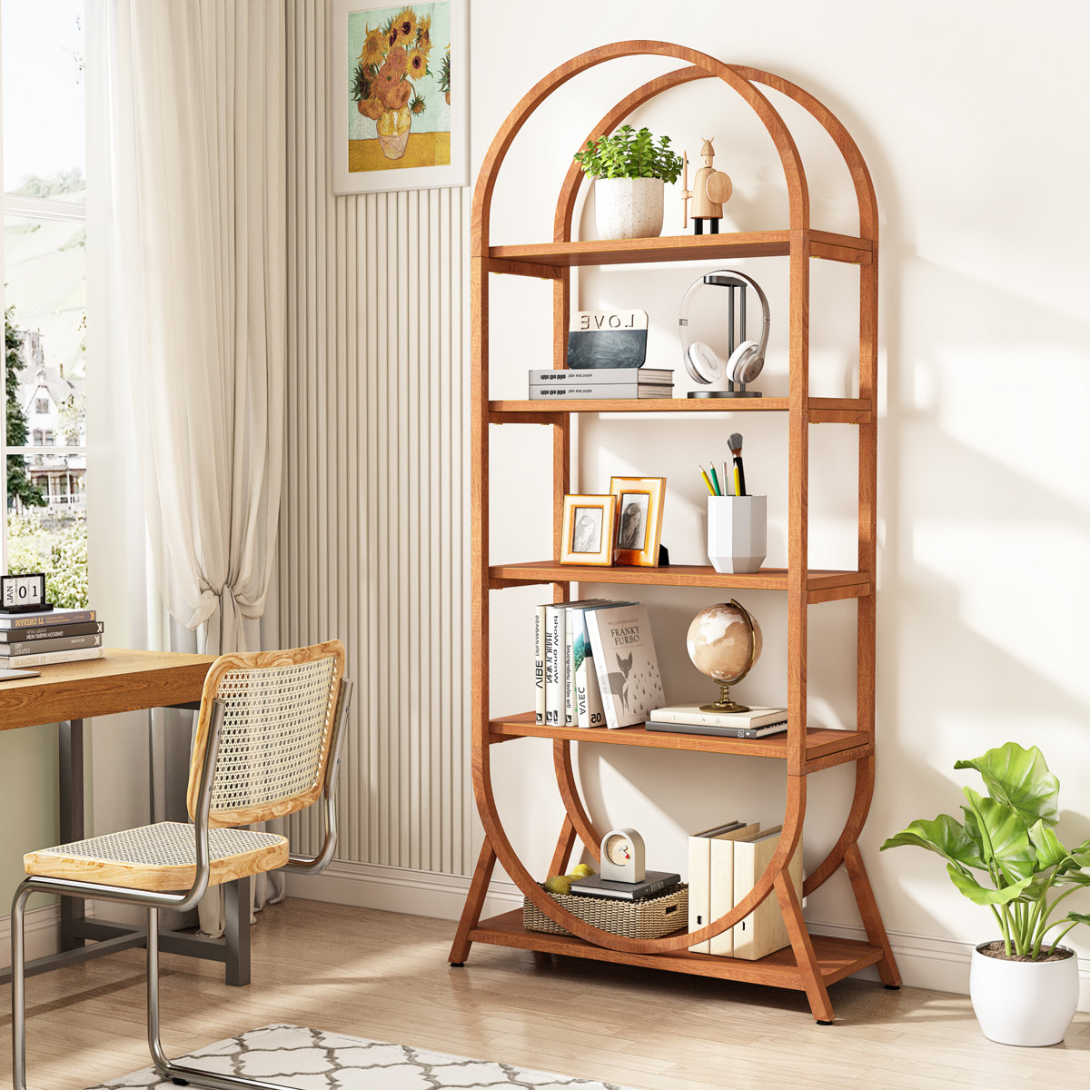 Ebern Designs Mashari 5-Tier Arched Bookcase, Modern Freestanding ...