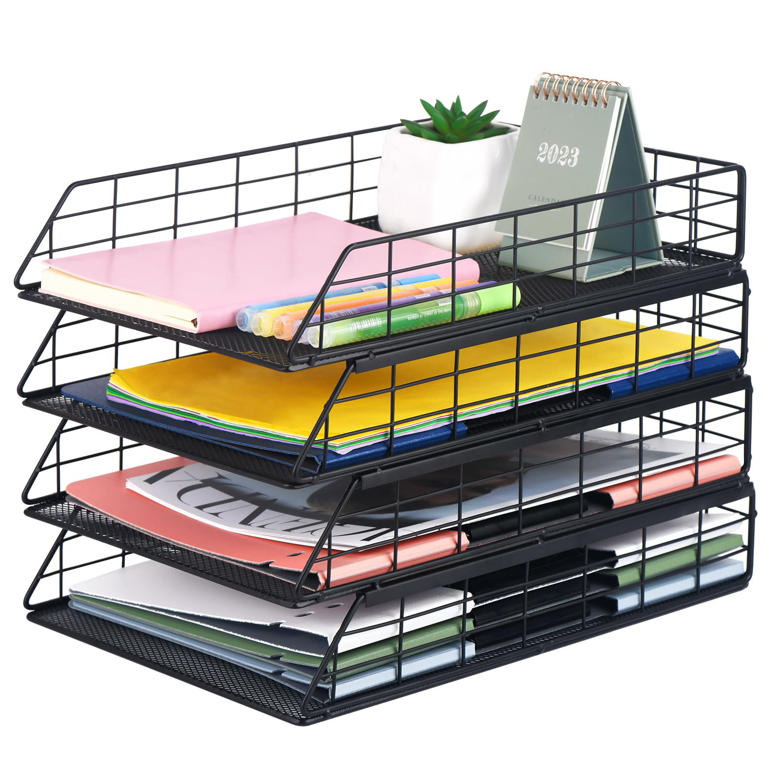 Latitude Run® 4 Pack Stackable Letter Tray Paper Organizer, Metal Desk ...
