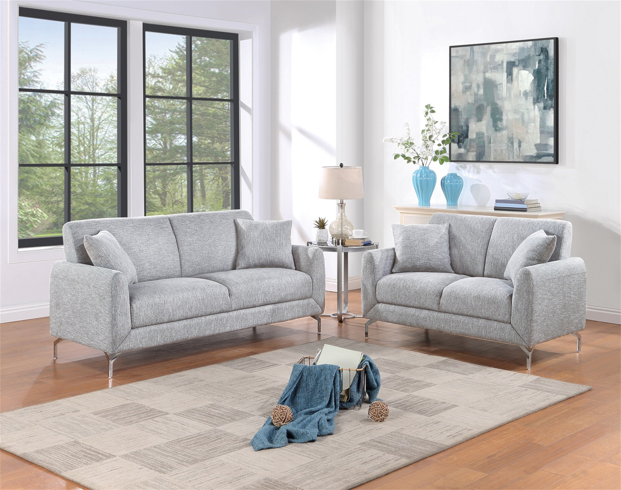 Brayden Studio® Comfortable Sofa Set With Plush Pillows And Modern ...