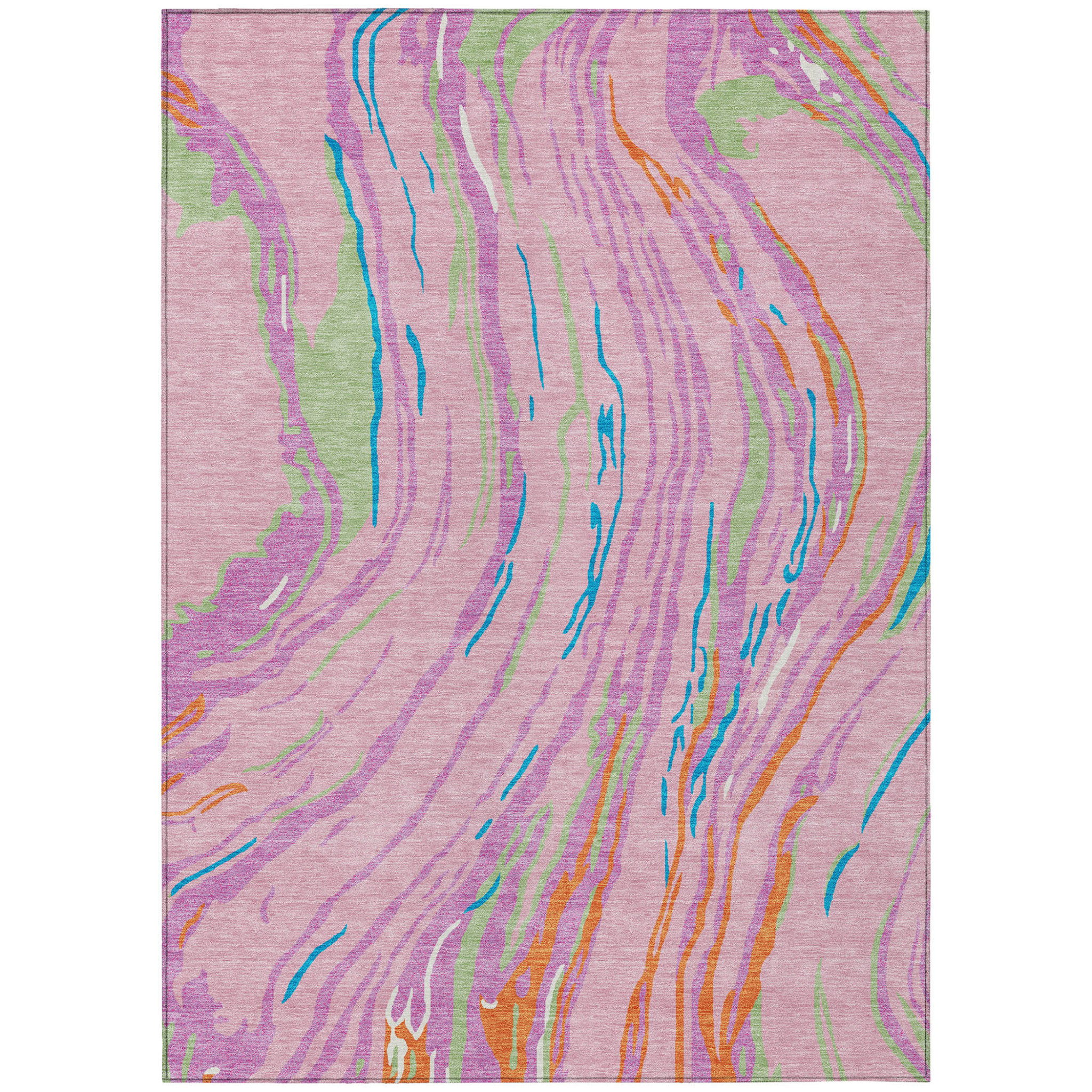 HomeRoots 5' X 8' Pink Green And Teal Blue Abstract Washable Indoor ...