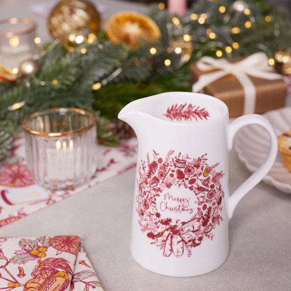 The Seasonal Aisle Hand illustrated Christmas Wreath Jug 1/2 Pint ...