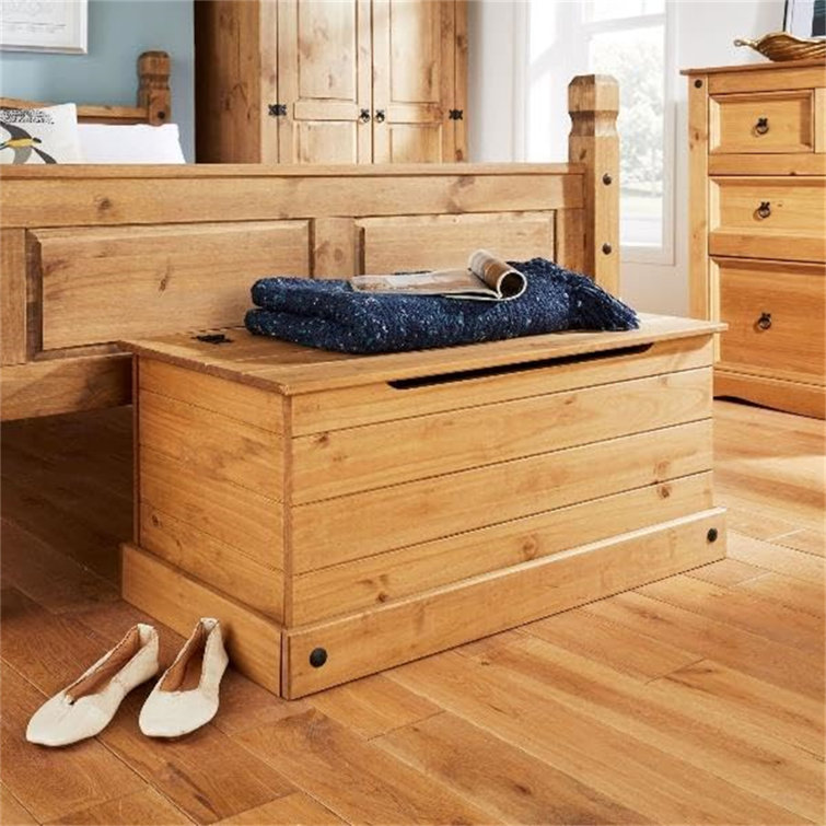 Lark Manor Solid Pine Ottoman Bedroom Storage Box, Wooden Box | Wayfair ...