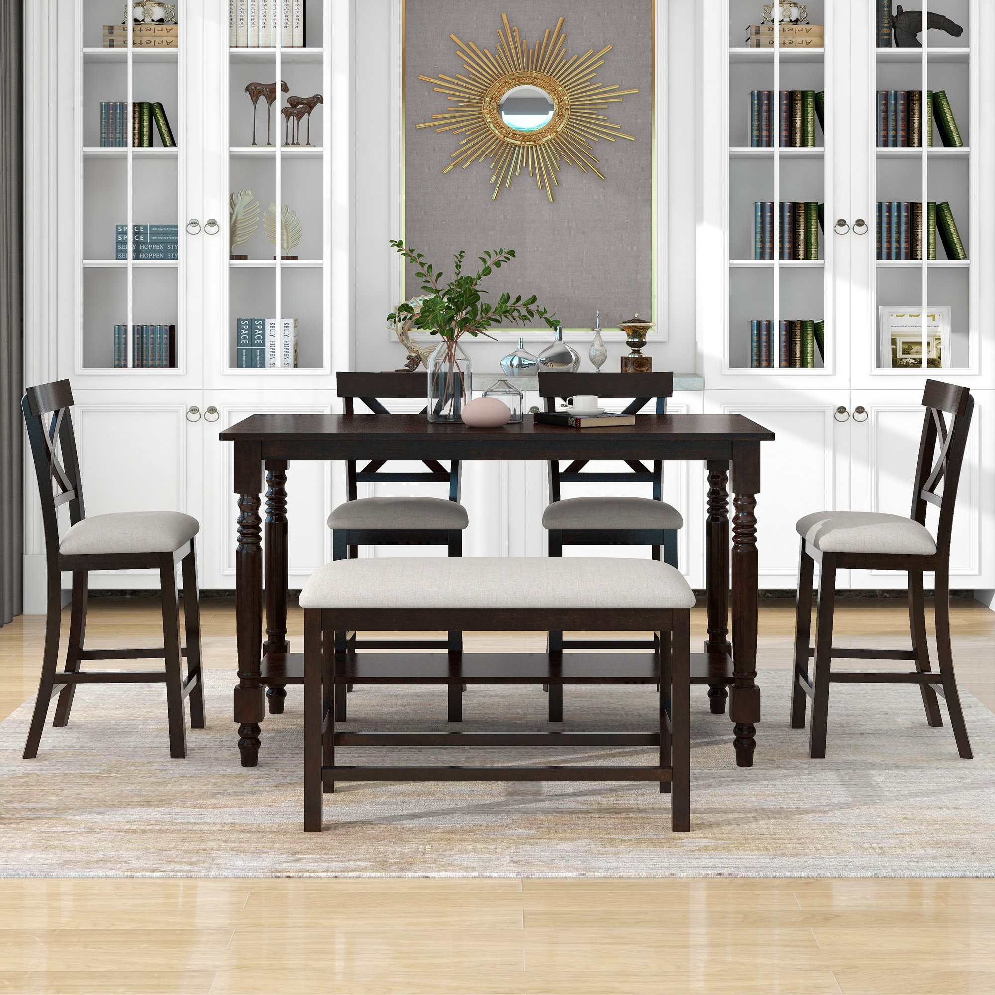 Gracie Oaks Functional Dining Table With Storage Solid Wood Elegant ...