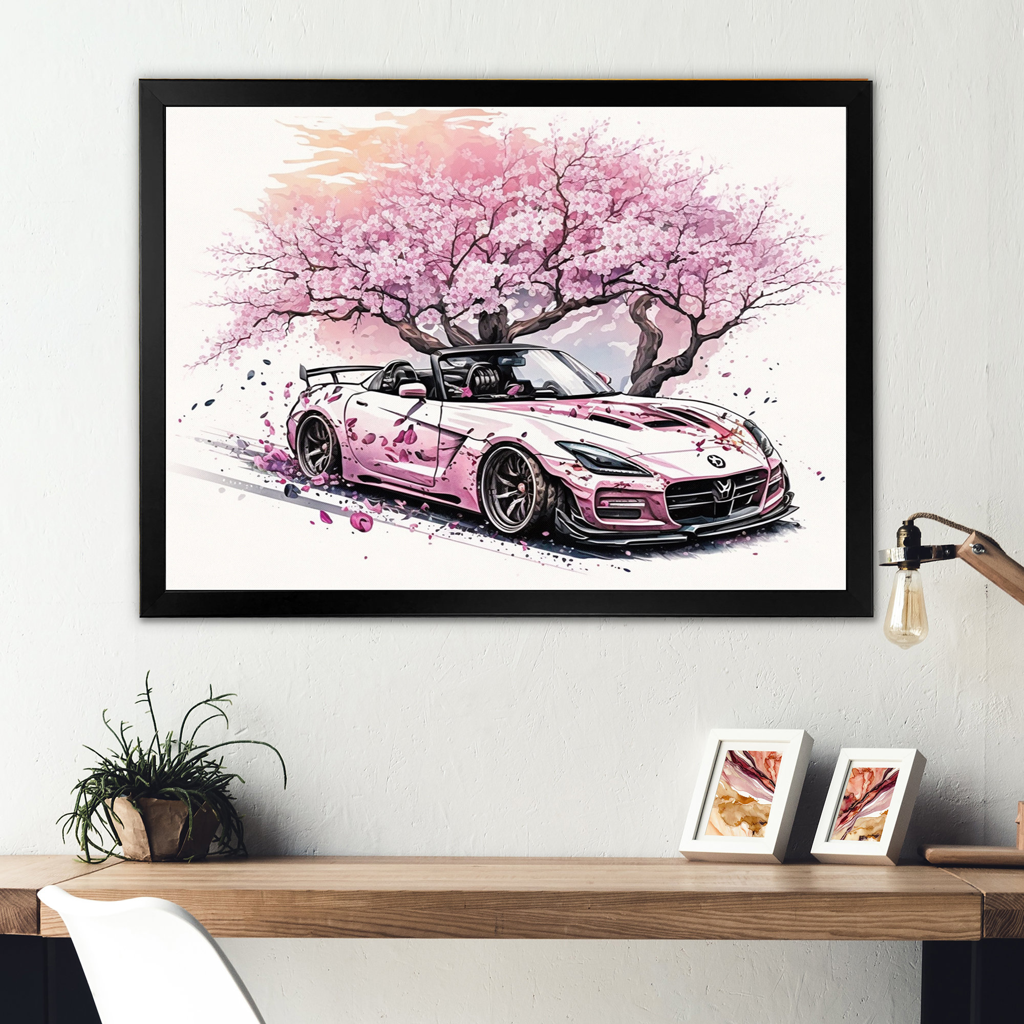 Red Barrel Studio Pink And Cream Essence Of Retro Car Framed On Canvas ...