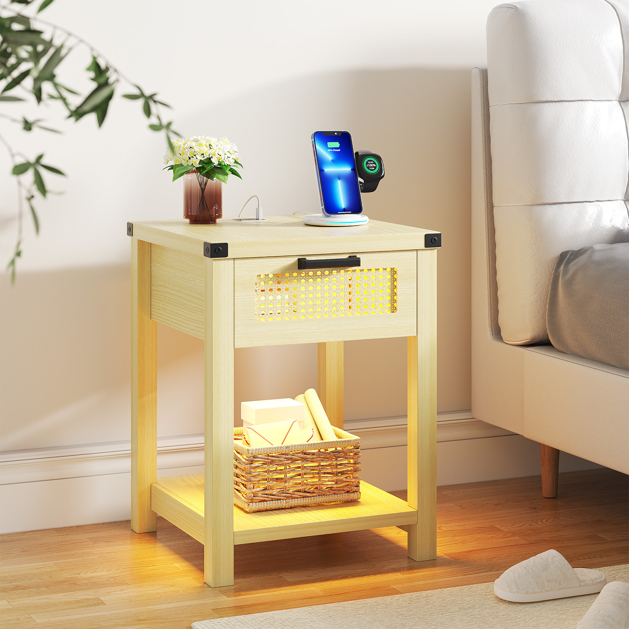 Bay Isle Home™ Tri-color Touch Sensor Side Table Nightstand | Multi ...