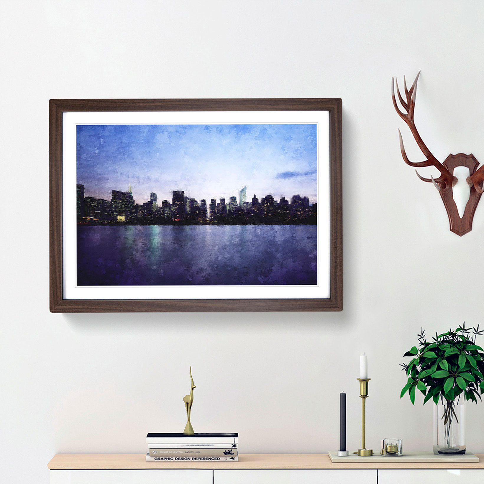 East Urban Home Night Skyline of New York - Picture Frame Graphic Art ...