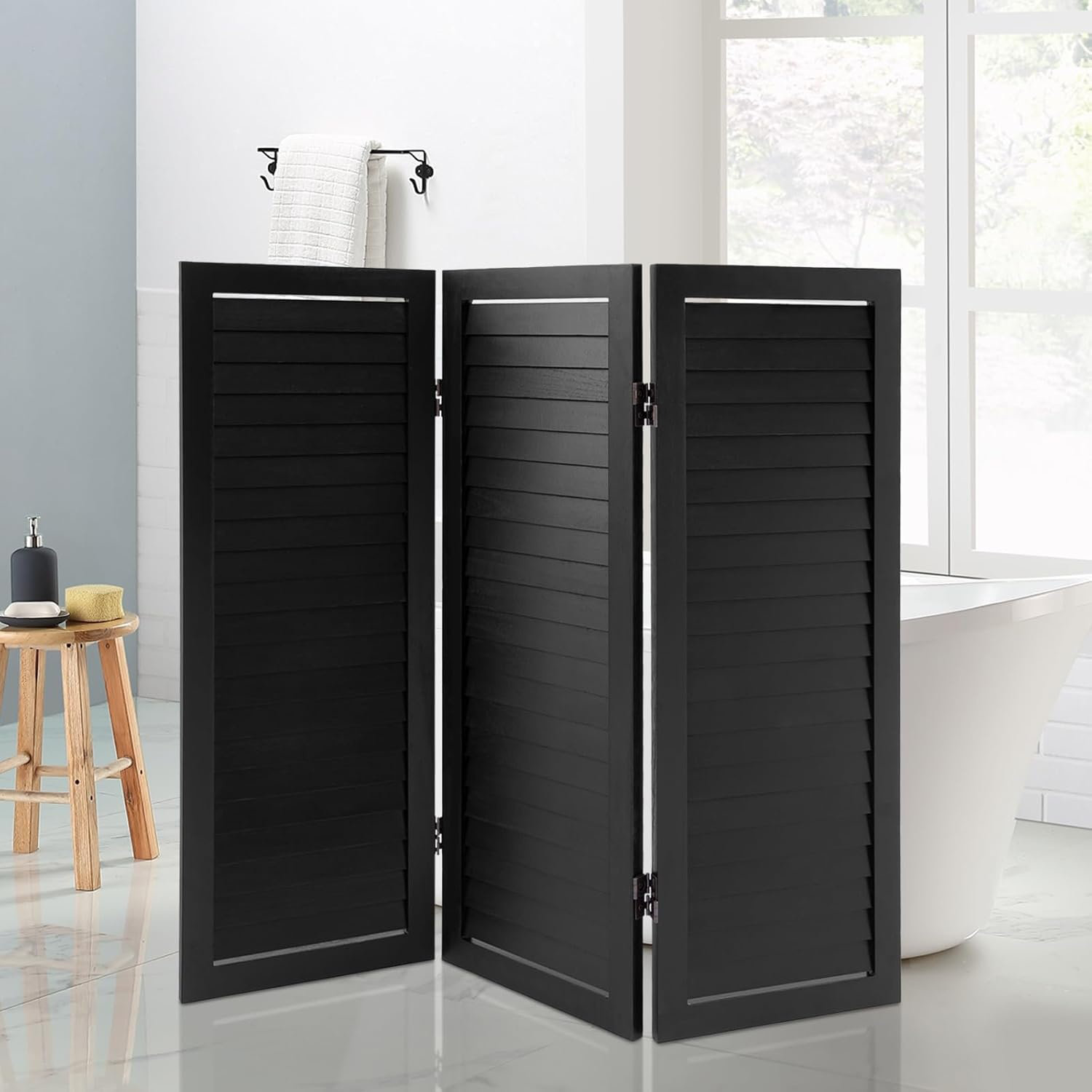 Ebern Designs 3 Panel Wood Short Window Room Divider 35.4" W X 31.9" H ...