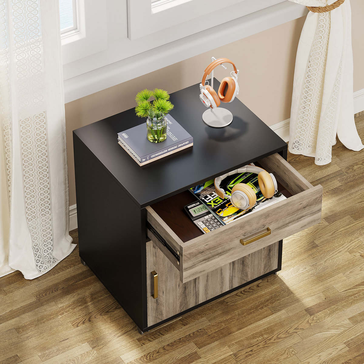 17 Stories Trisca 70.8" W L-Shaped Executive Desk with Storage Cabinet ...