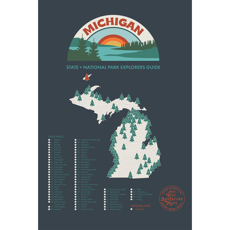 Winston Porter Michigan State Parks Bucket List Poster, Map Of Michigan ...