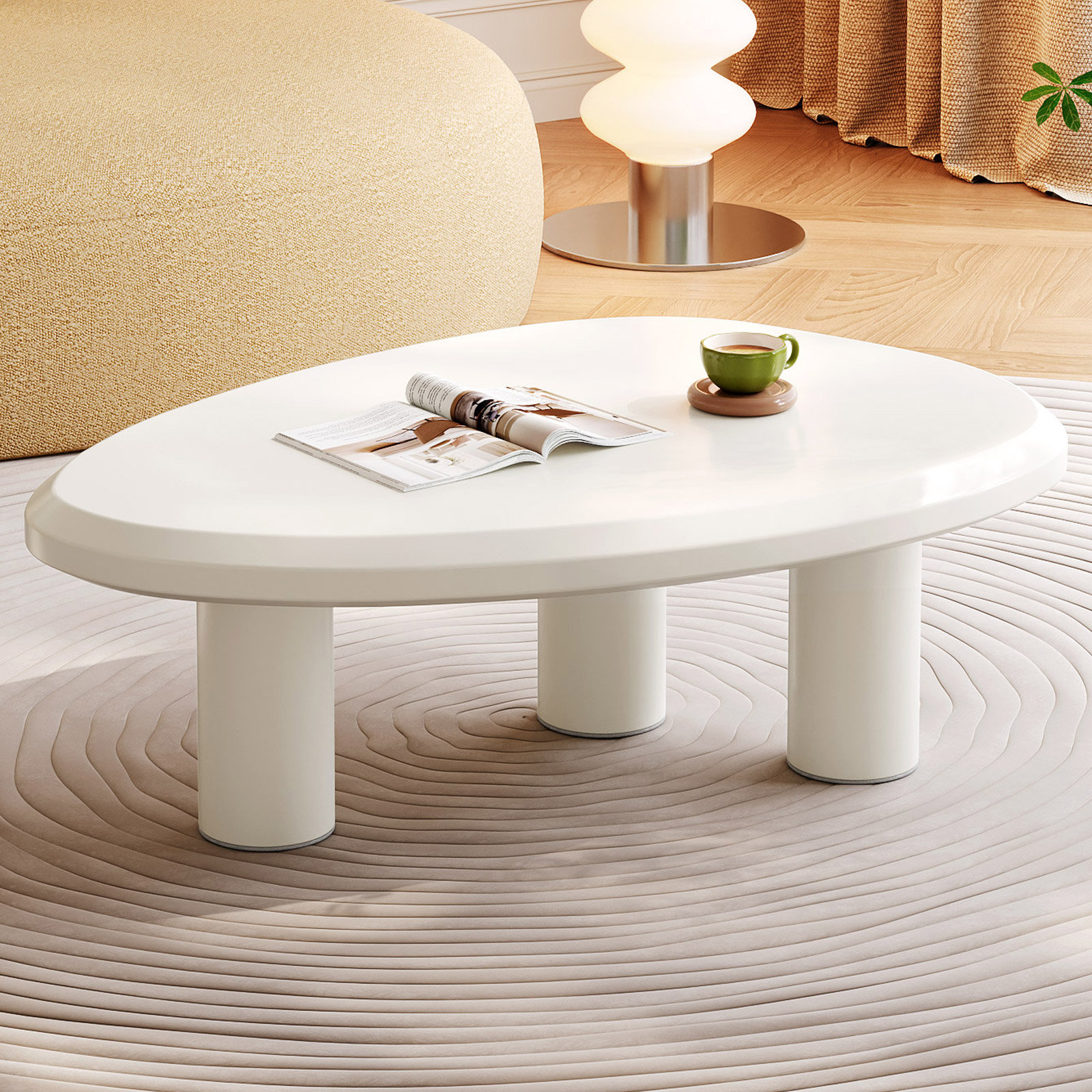 Wrought Studio™ Modern Irregular Triangle Coffee Table, Off-white ...