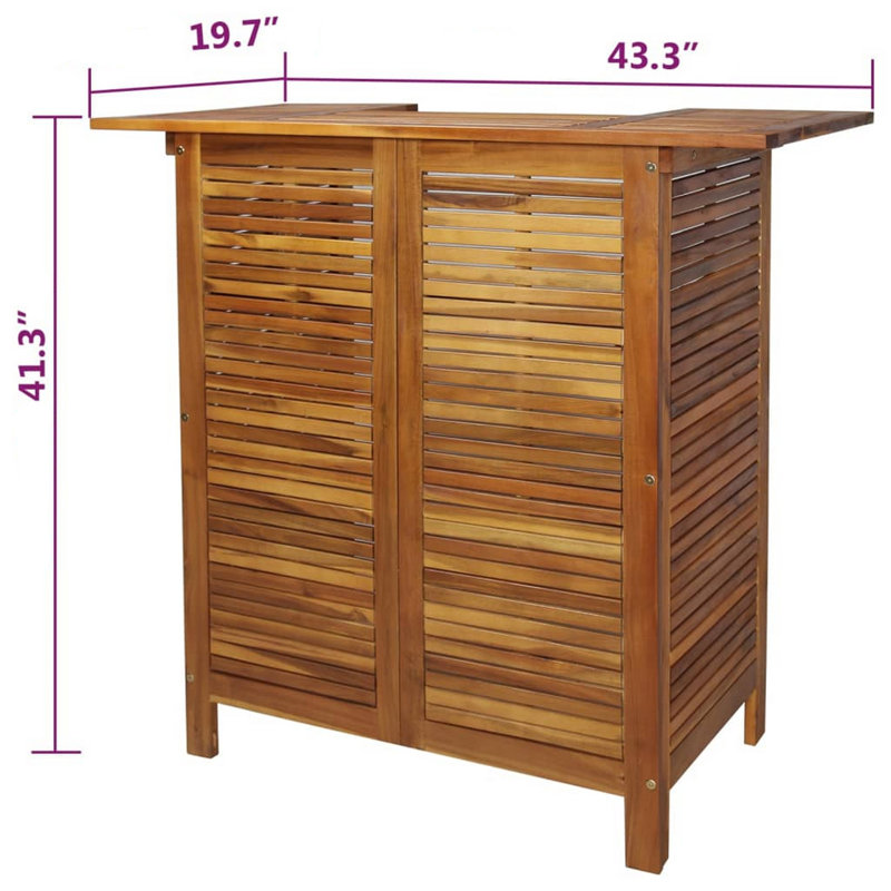 Benjara Outdoor Bar Counter Table W Shelves, 43 Inch Brown Solid Acacia ...