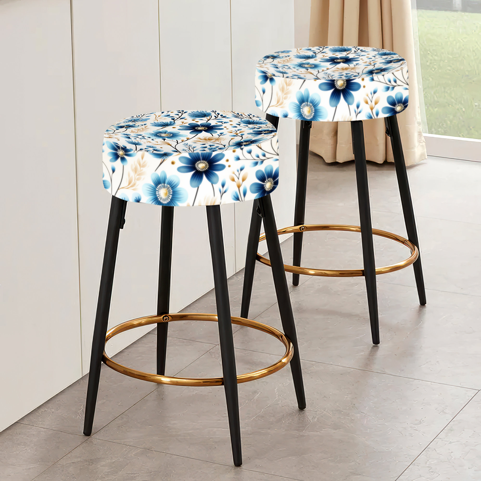 Design Art Blue Scandinavian Simplicity Floral Pattern II - Floral Bar ...