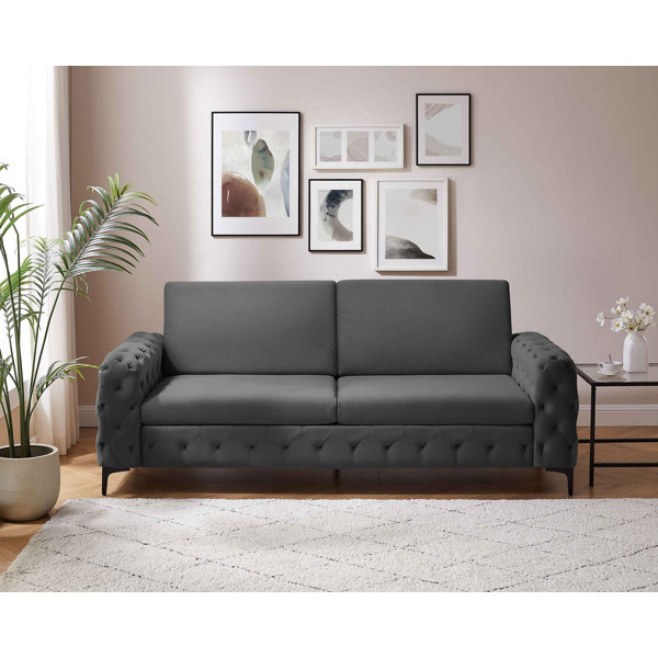 Wrought Studio Bushong Minimore Modern Style 87.4'' Velvet Square Arms ...