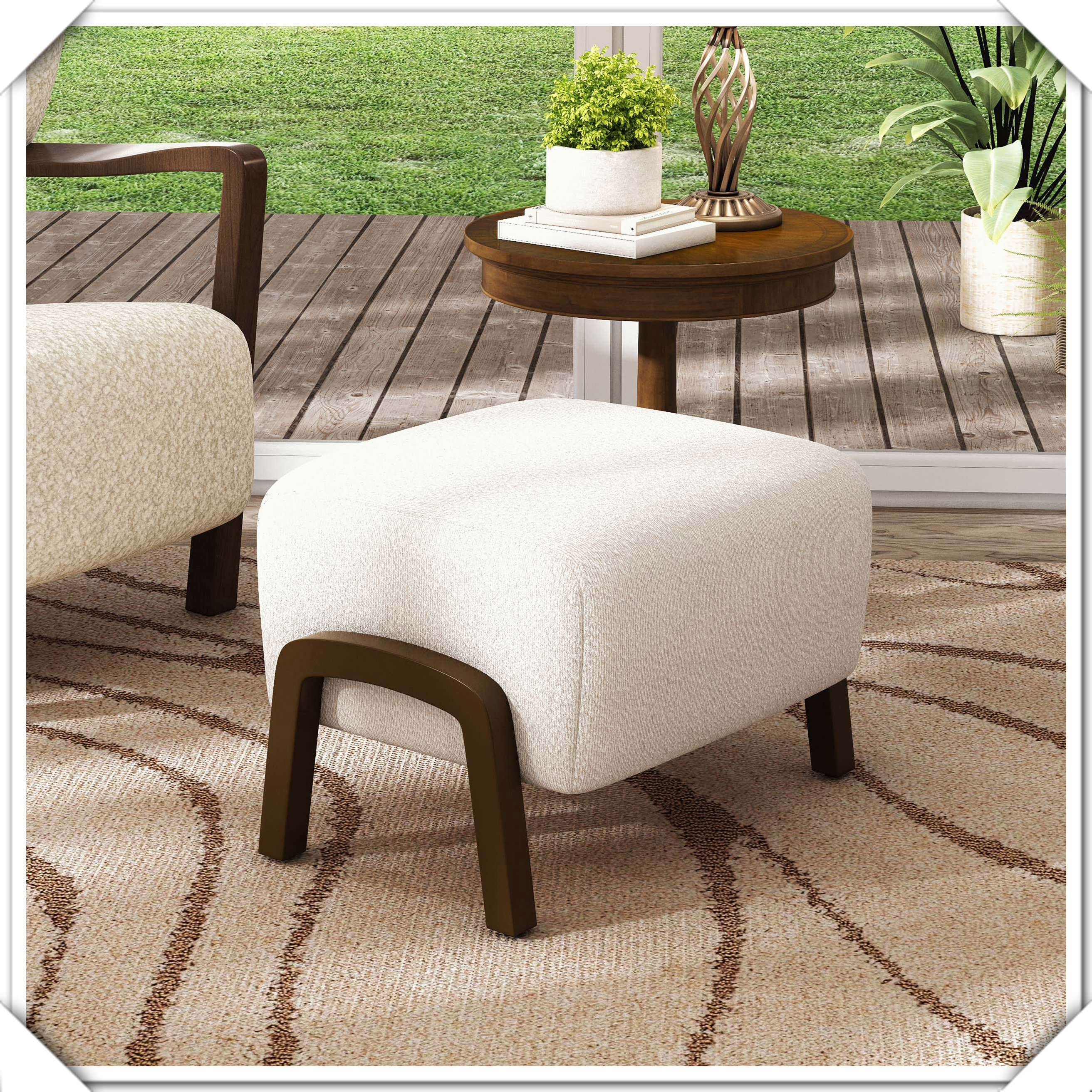 George Oliver Upholstered Ottoman Wooden Legs Boucle Functional Stylish ...