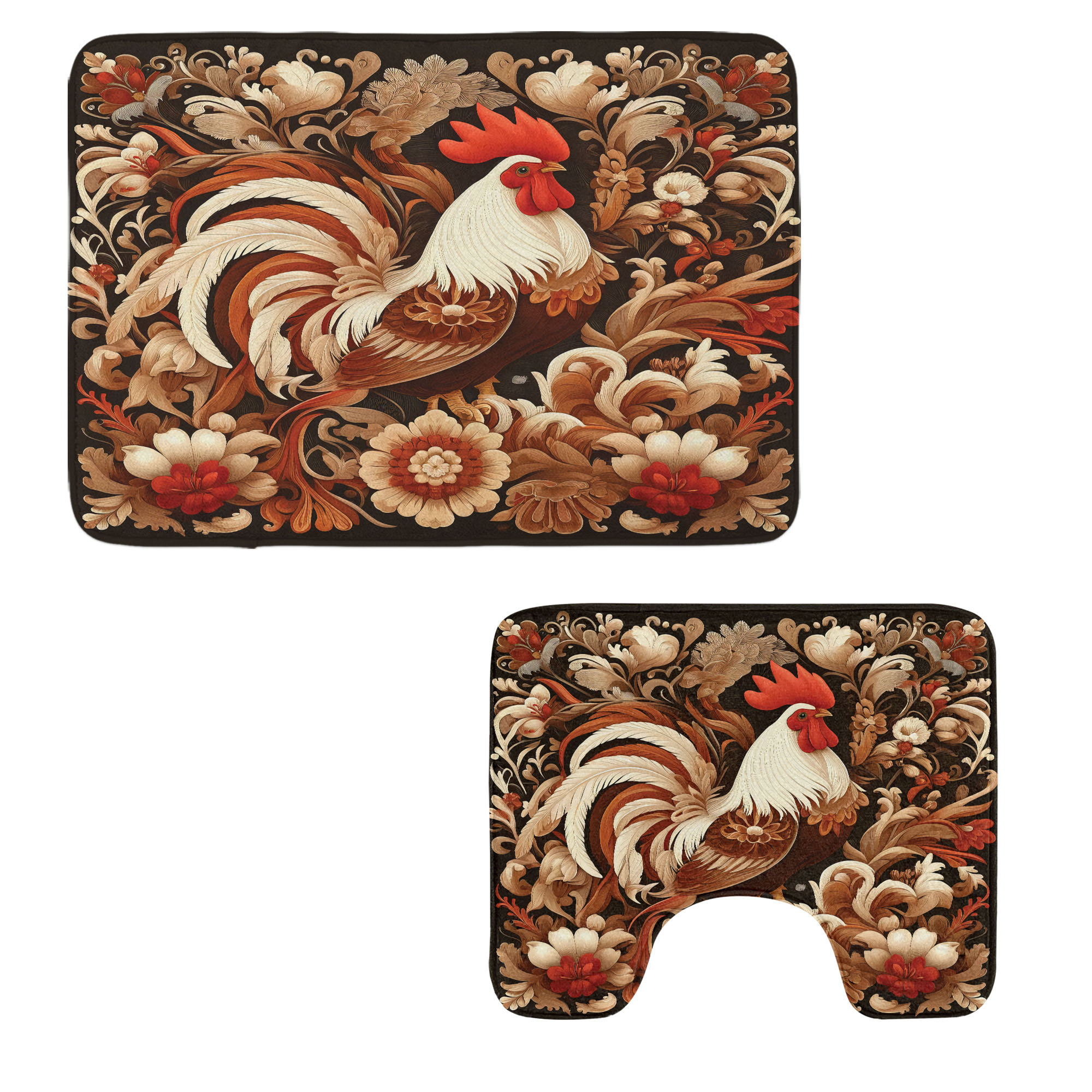 East Urban Home Rooster Bathroom Rug Set 2 Pieces Rectangle & Contour ...