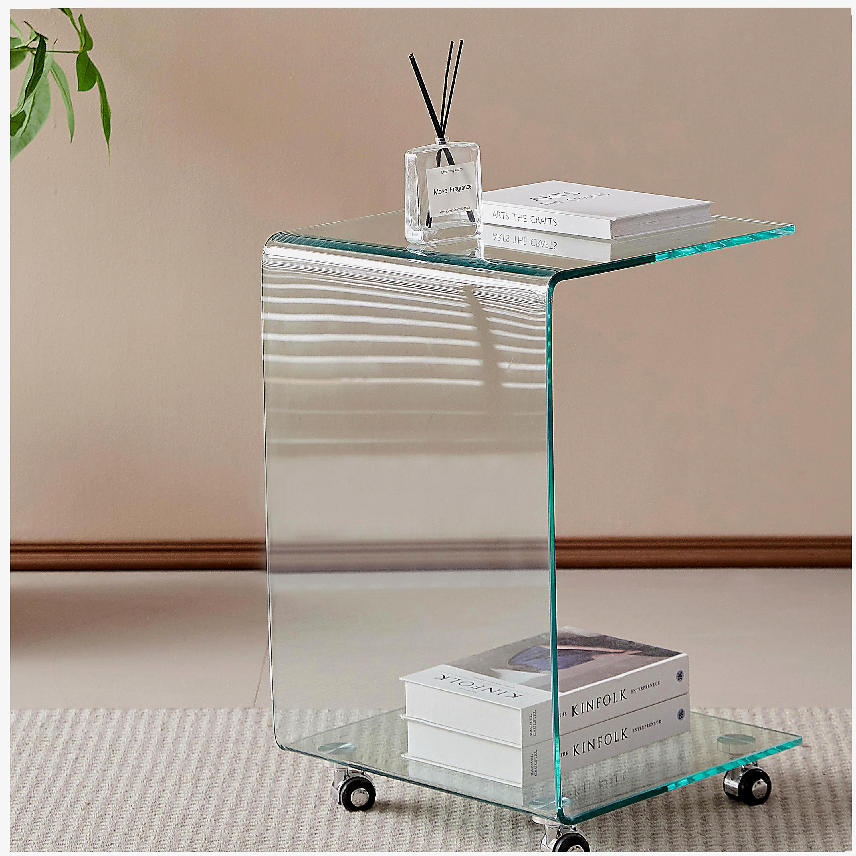 17 Stories C-shaped transparent glass side table and end table ...