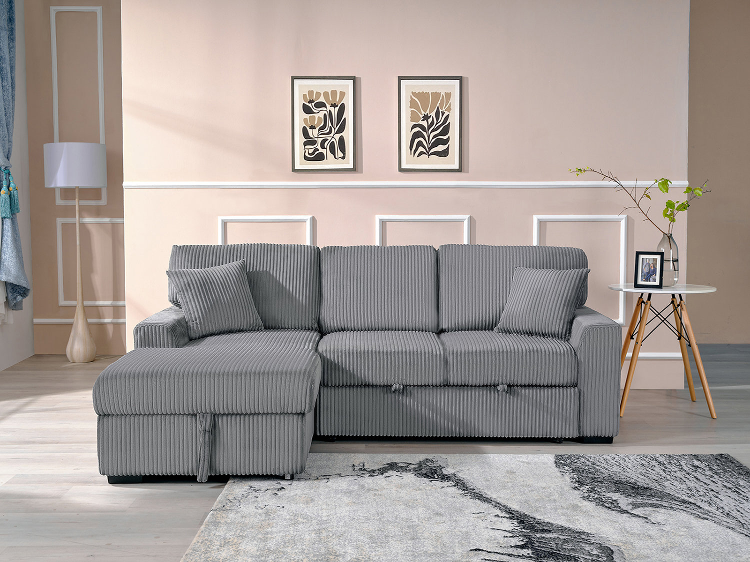 Latitude Run® Taupe Lhf Sectional Sofa W/ Storage & Pull Out Bed ...