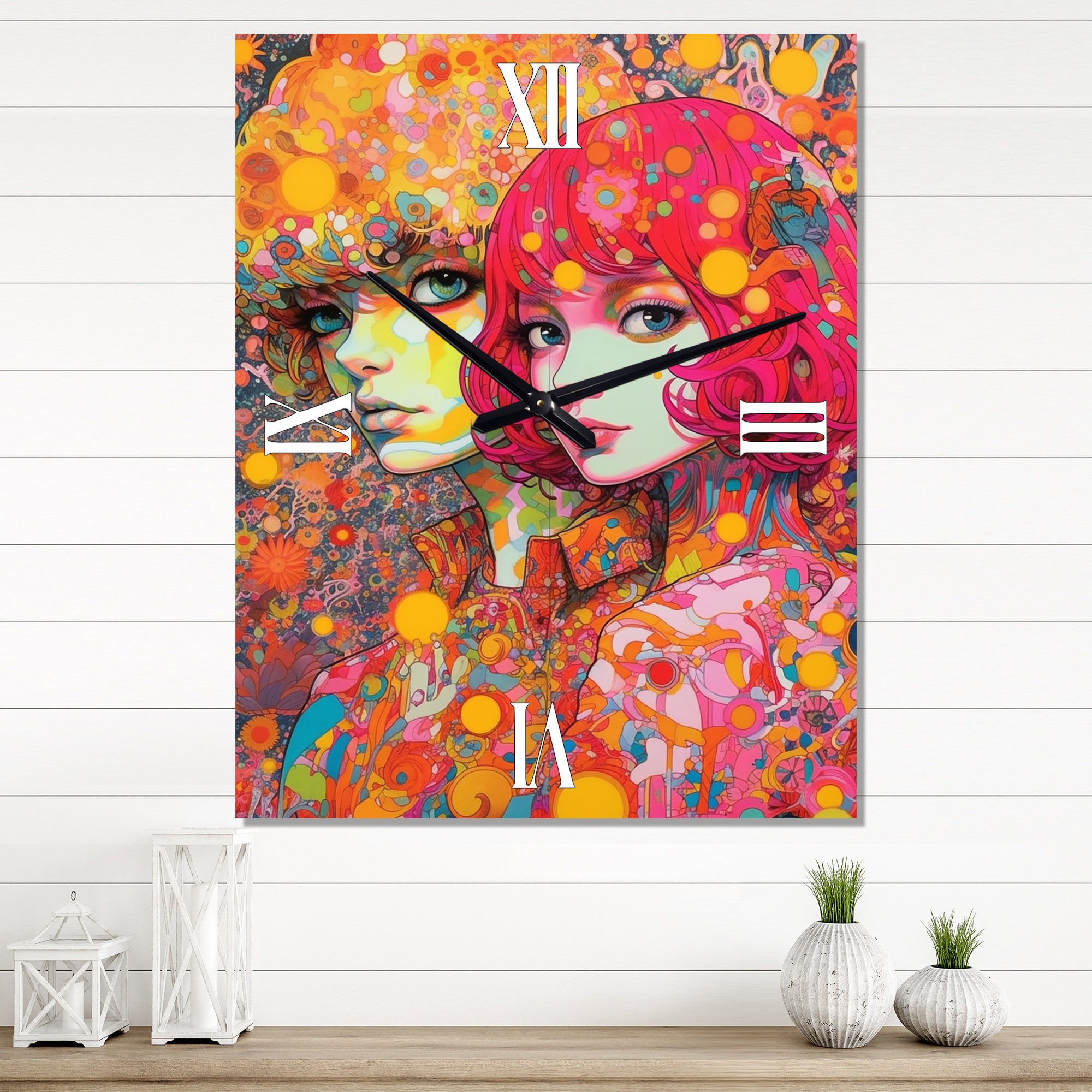 Design Art Hot Robots In Love Retro Illustration II - Robot Wall Clock ...