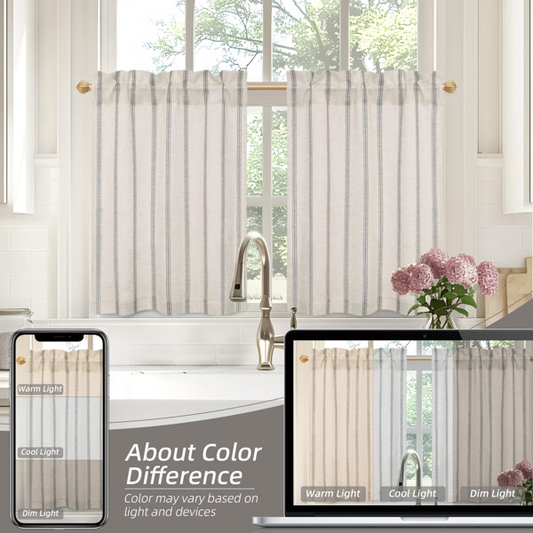 Gracie Oaks Farmhouse Kitchen Curtains Striped Tier Linen Short ...