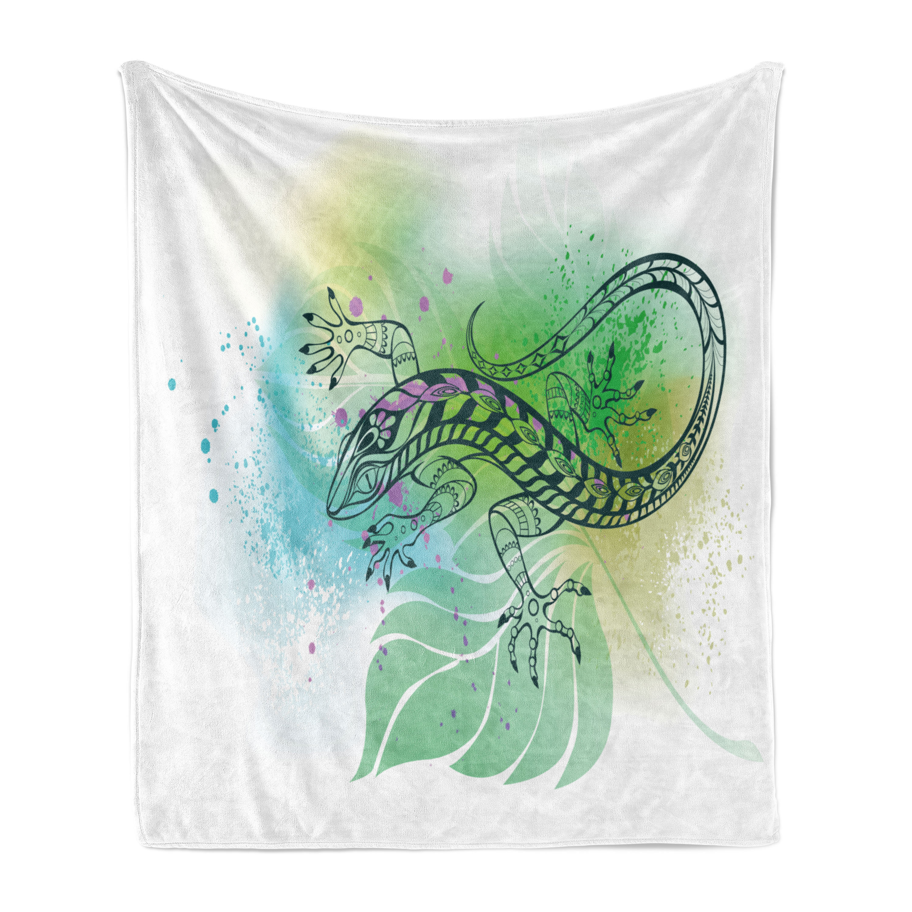 Ambesonne Salamander Fleece Throw Blanket Lizard on Nature Tones White ...