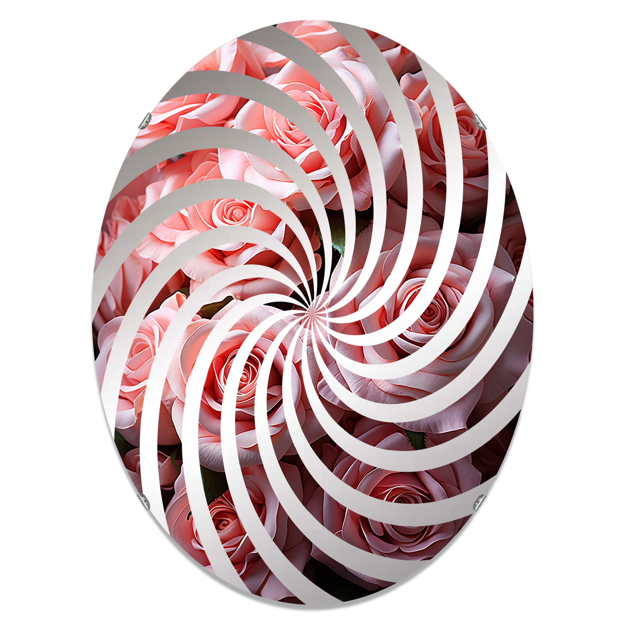 Design Art Pink Graceful Roses Bouquet - Vortex Decorative Mirror Oval ...