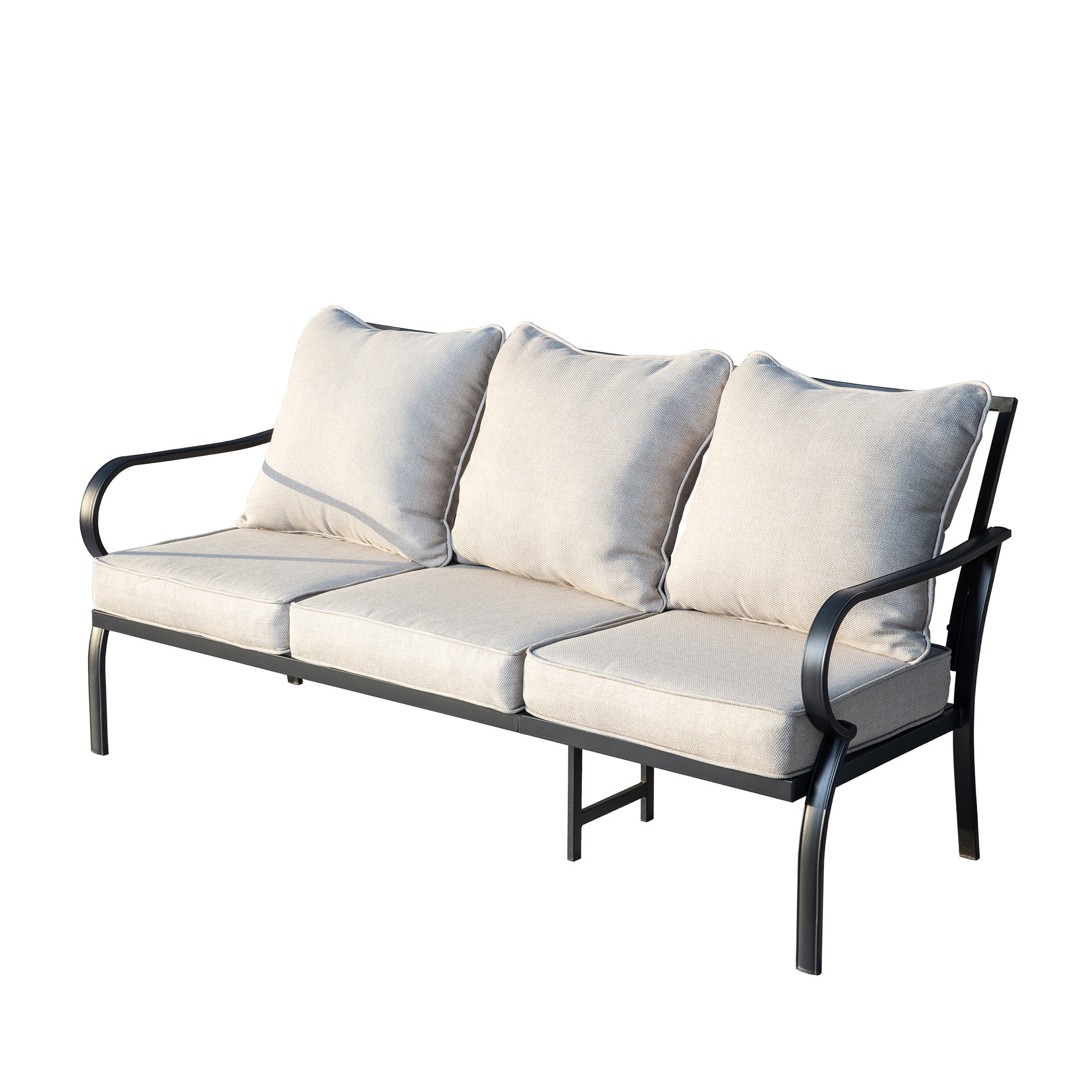 Winston Porter 3-Seater Patio Sofa - Outdoor Metal Couch with Removable ...