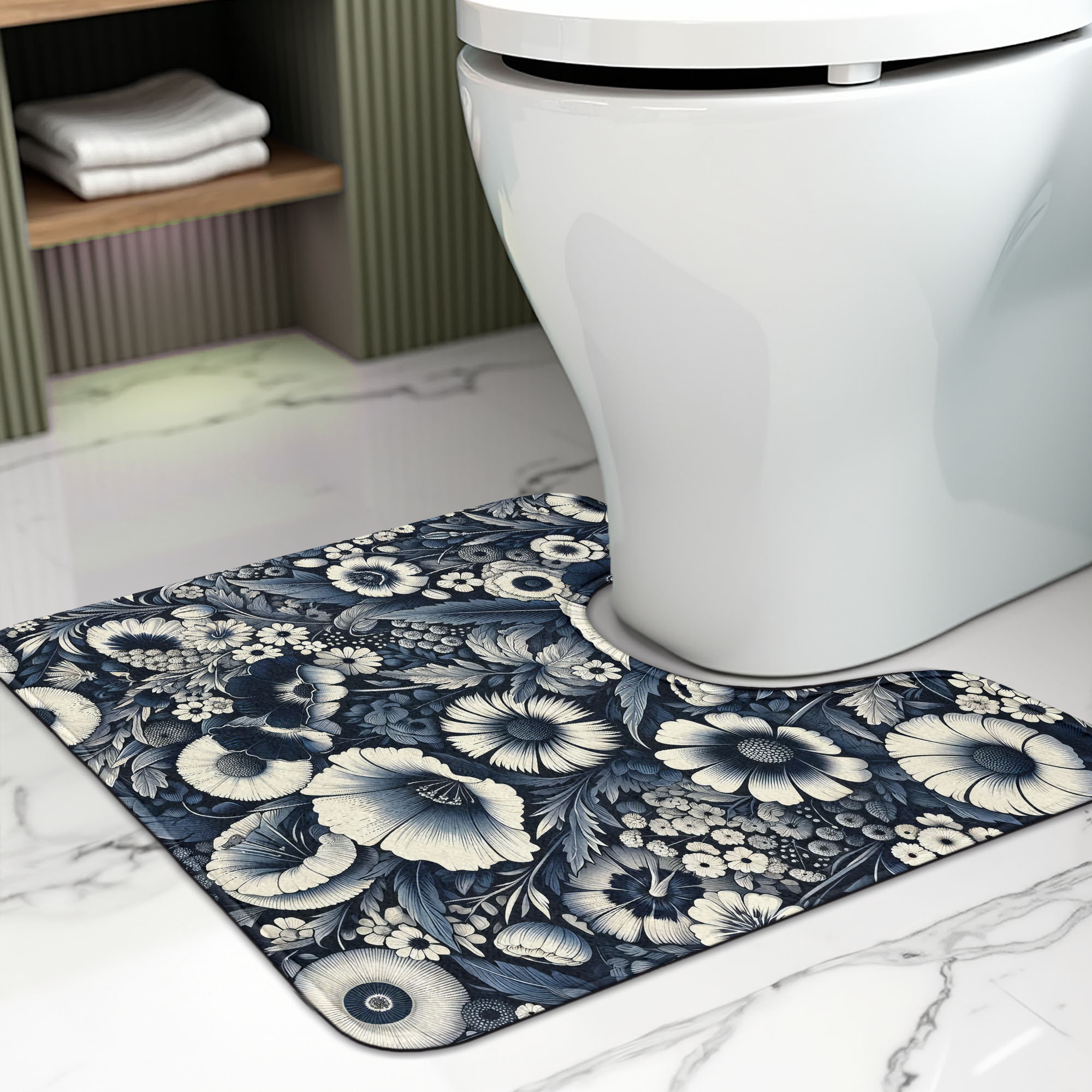 East Urban Home Navy Blue Toilet Mat U-Shape Bathroom Rug 20" x 16 ...
