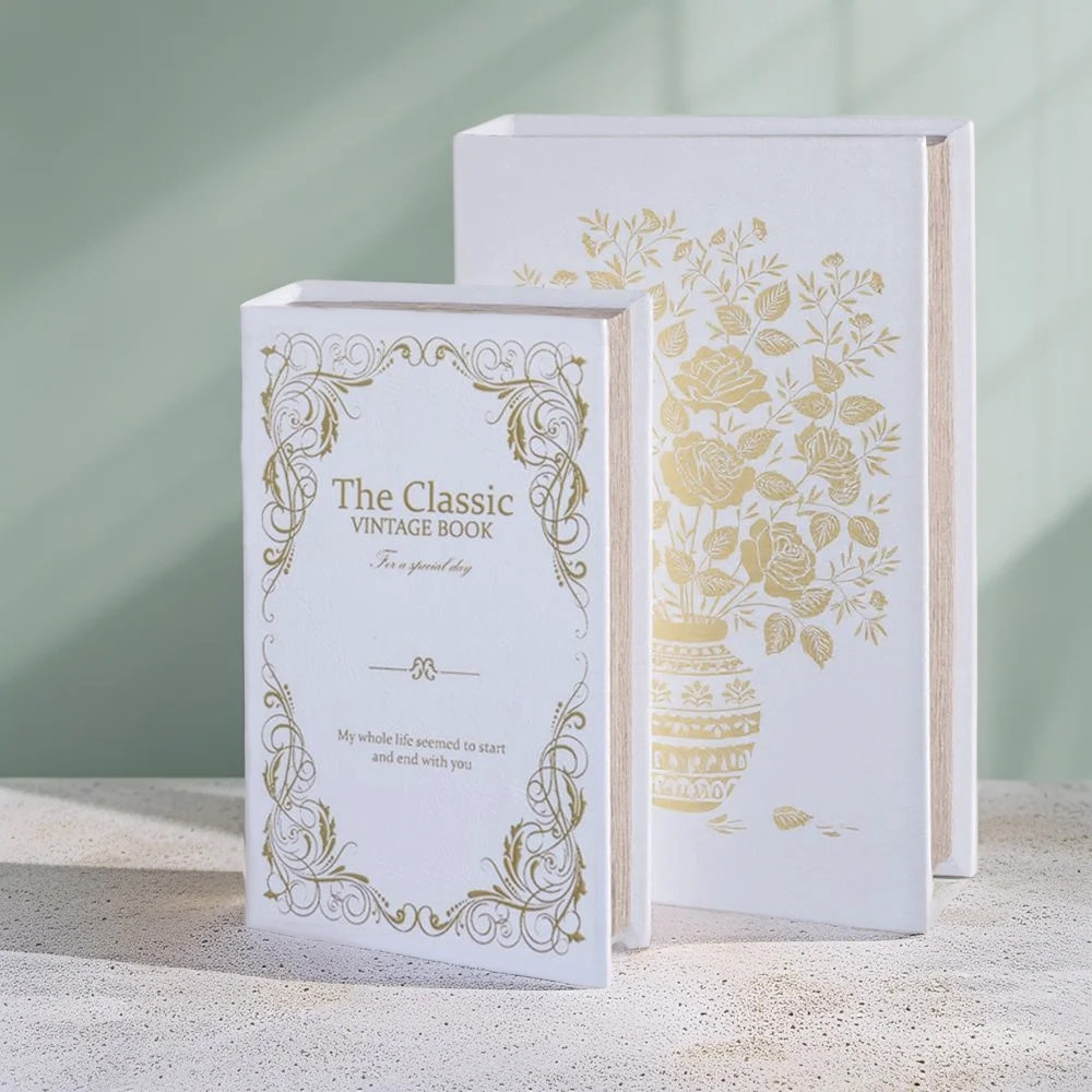 Nova Regel 2 PCS White and Gold Wood Decorative Book Storage Boxes with ...