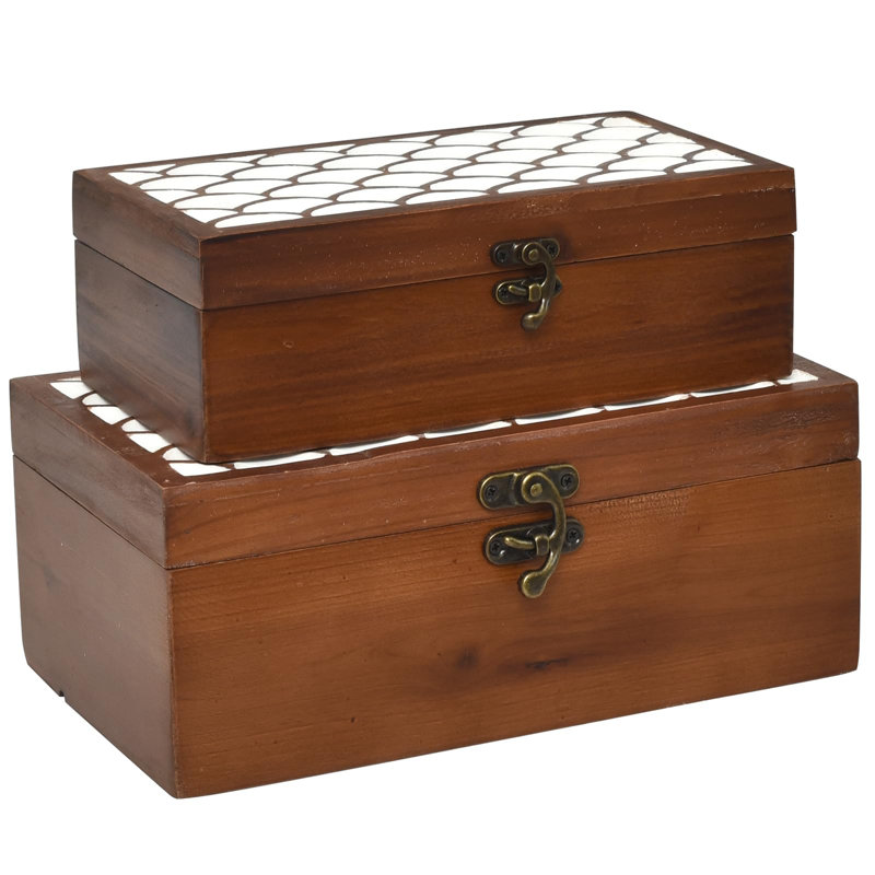 Latitude Run® Decorative Wooden Carved Boxes with Hinged Lid(Set of 2 ...