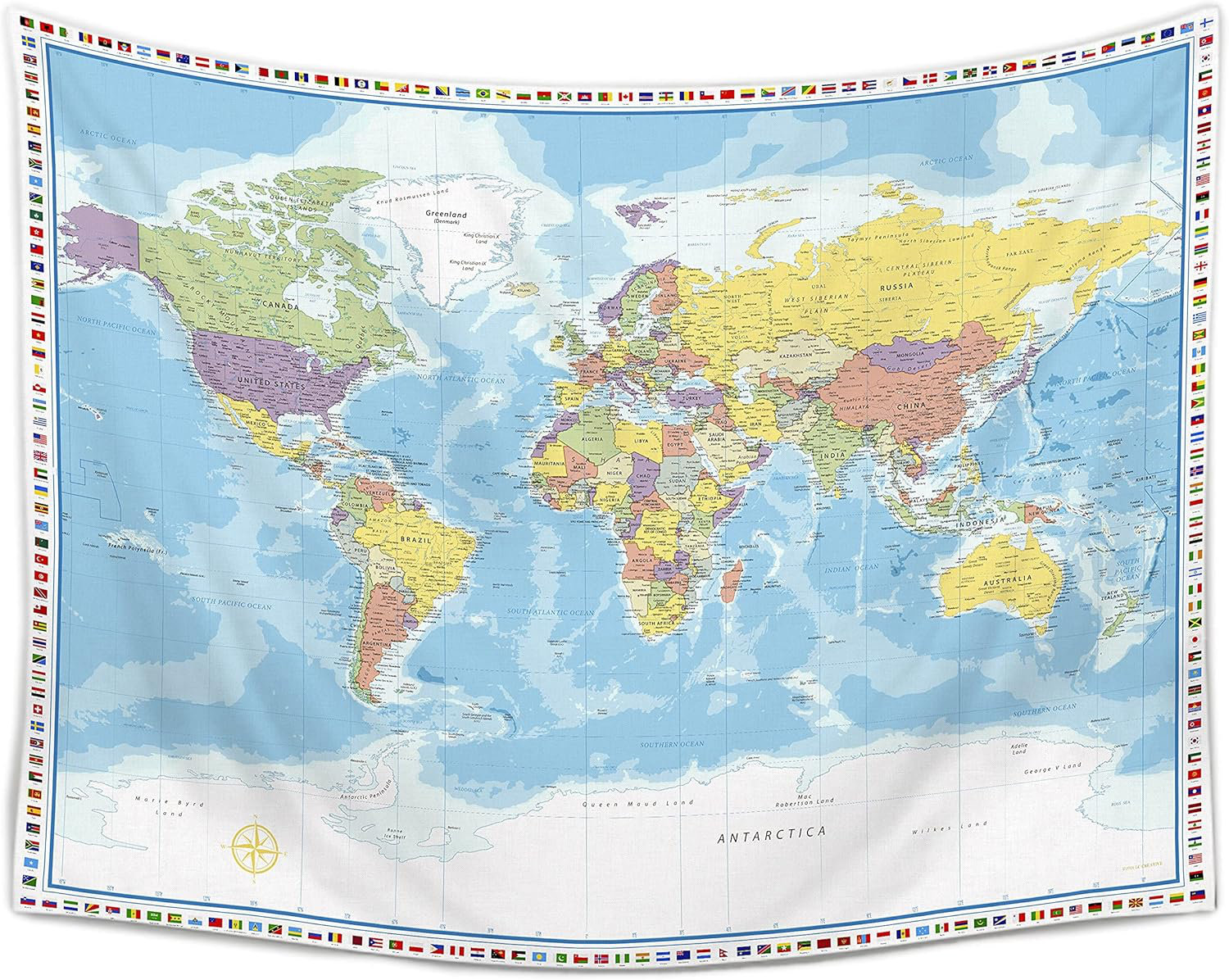 Latitude Run® Large World Map Tapestry Wall Hanging Tapestry World Map ...