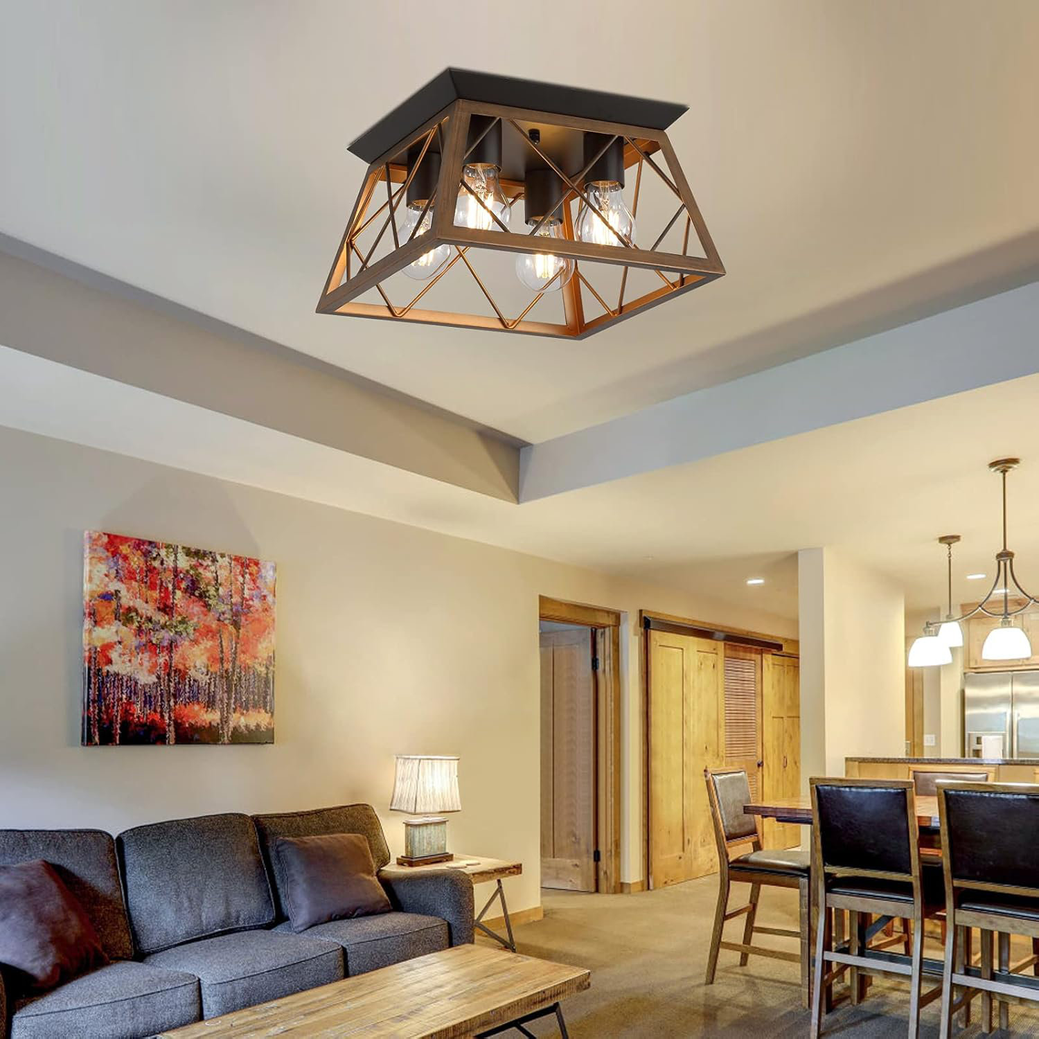 Gracie Oaks Semi Flush Mount Vintage 4-Light Bronze Farmhouse Ceiling ...