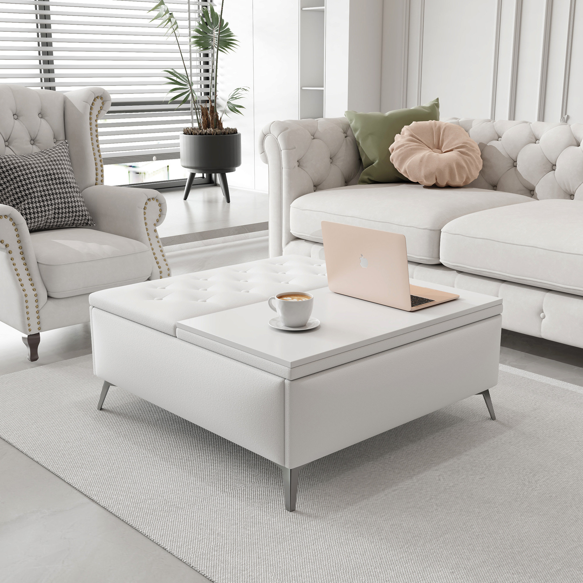 Latitude Run® 35 Inch Wide Square Storage Benches Coffee Table With ...