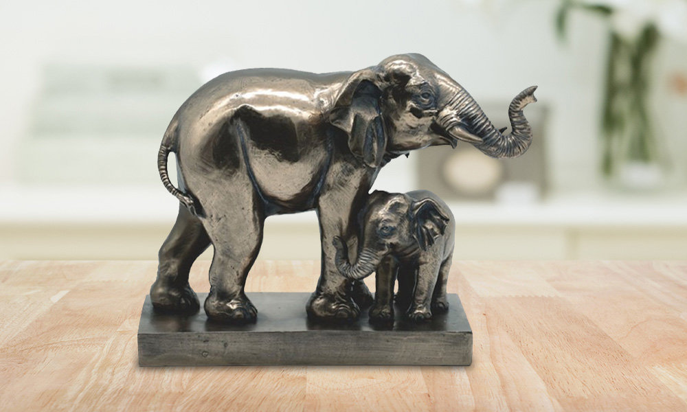 Dakota Fields 9" W Bronze Elephant with Cub Figurine | Wayfair