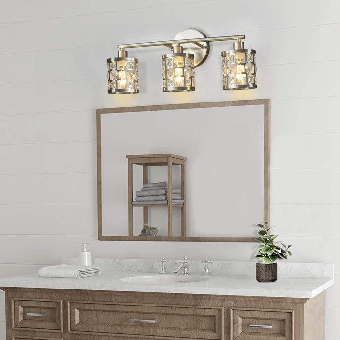 Mercer41 3-Light Brushed Nickel Crystal Bathroom Vanity Light Over ...