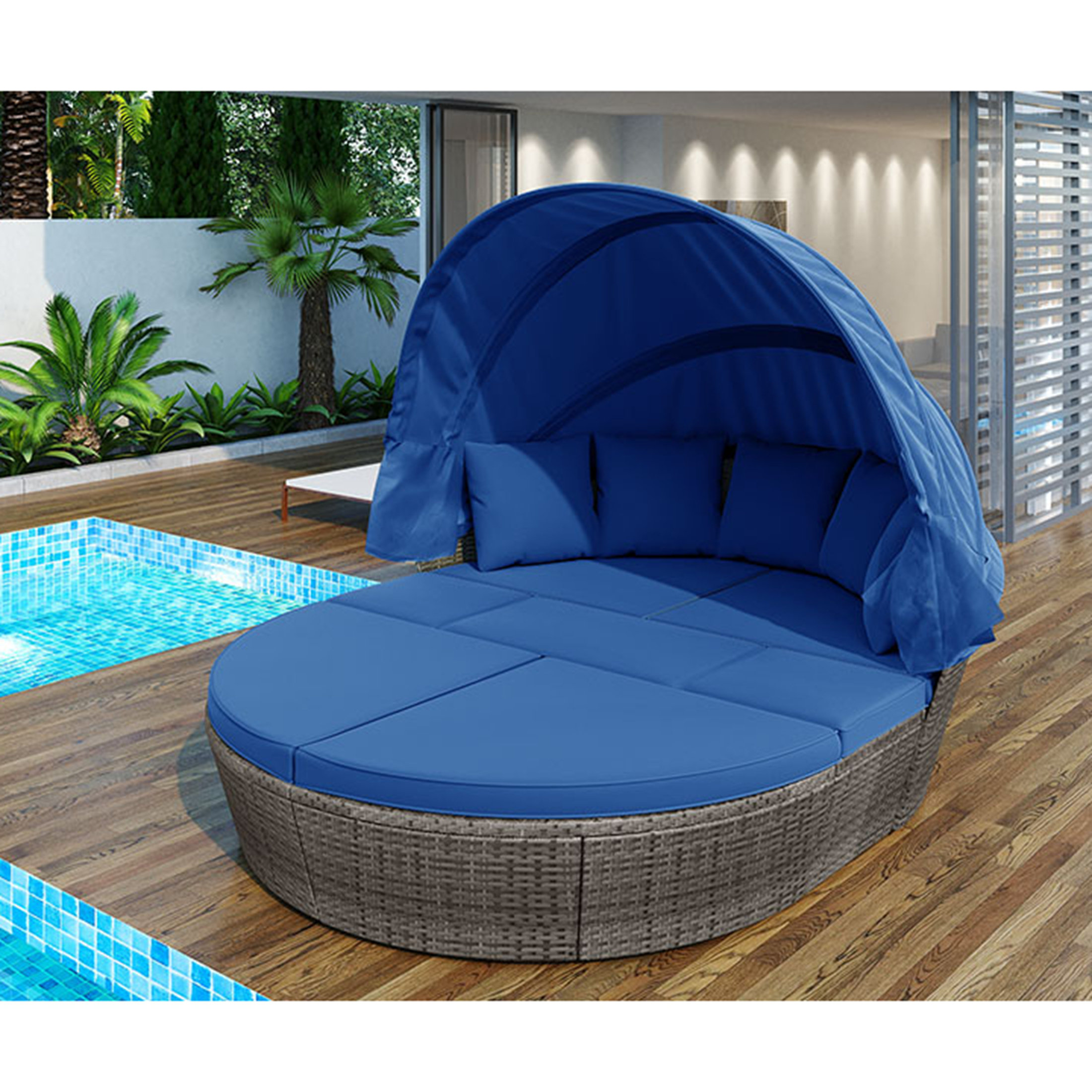 Dovecove GO Outdoor Rattan Daybed Sunbed with Retractable Canopy ...