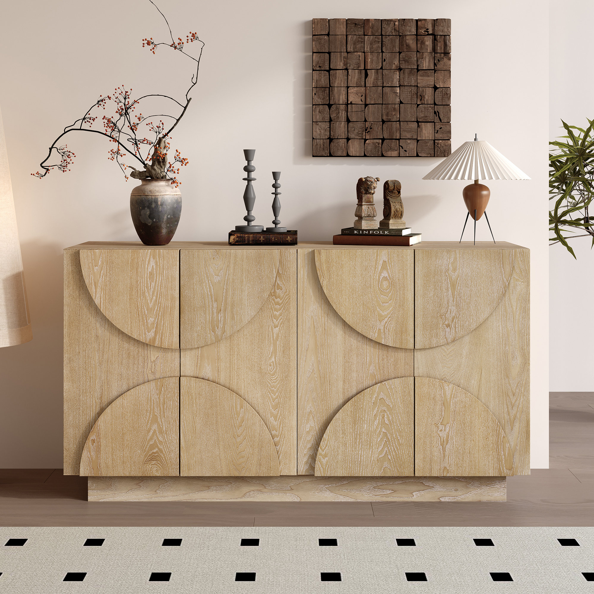 Ebern Designs 56.3'' Wood Sideboard Cabinet With Semi-circular Handles ...