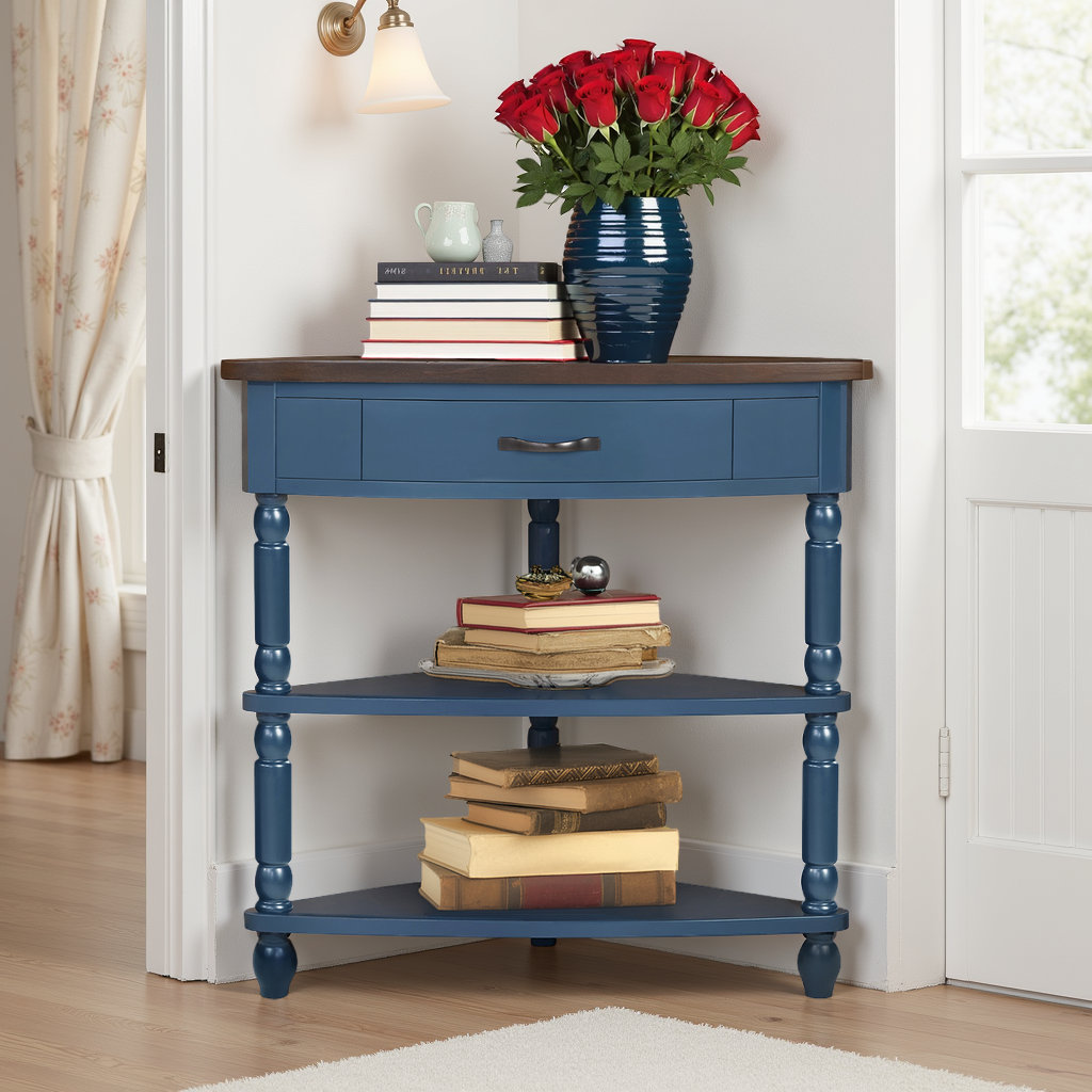 Alcott Hill® Vintage 3-Tier Triangle Corner End Table with Drawer ...