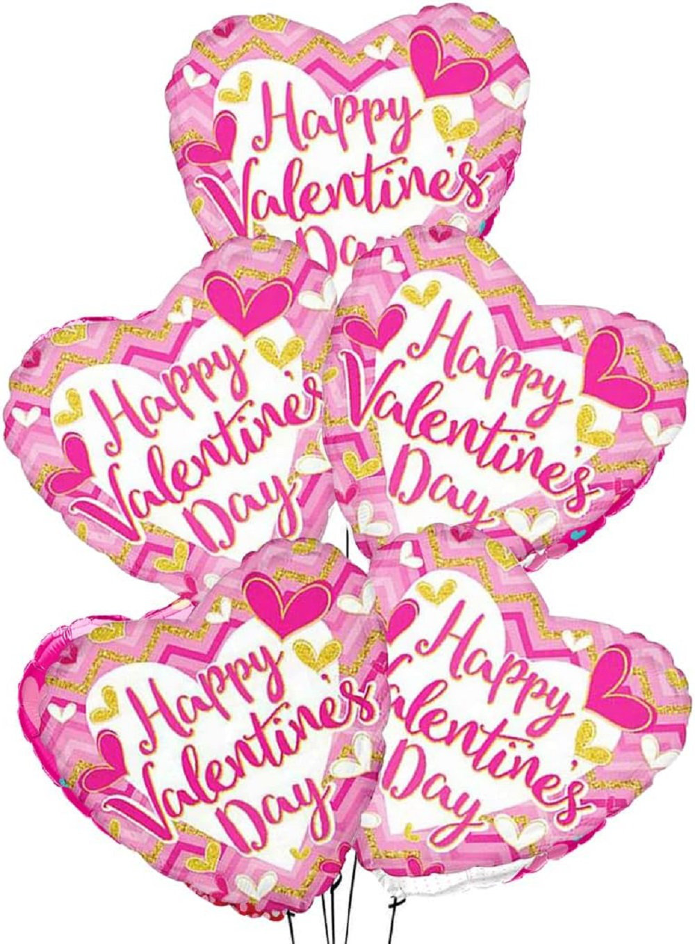 PMU Heart Shaped Valentines Day Balloons 18-inch Mylar (Pink Chevron ...
