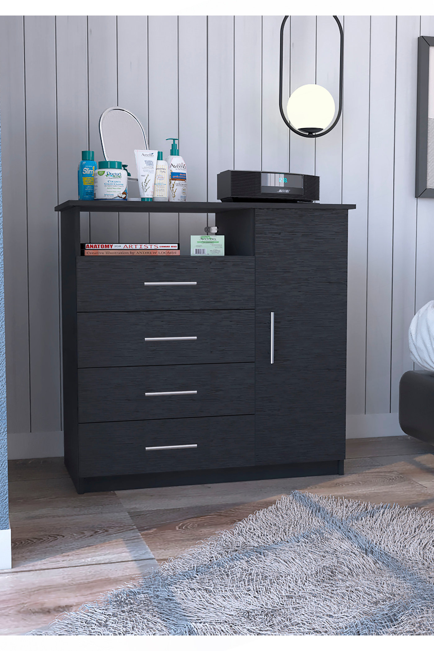 Latitude Run® 4 Drawer Dresser, One Open Shelf, Superior Top, Single ...